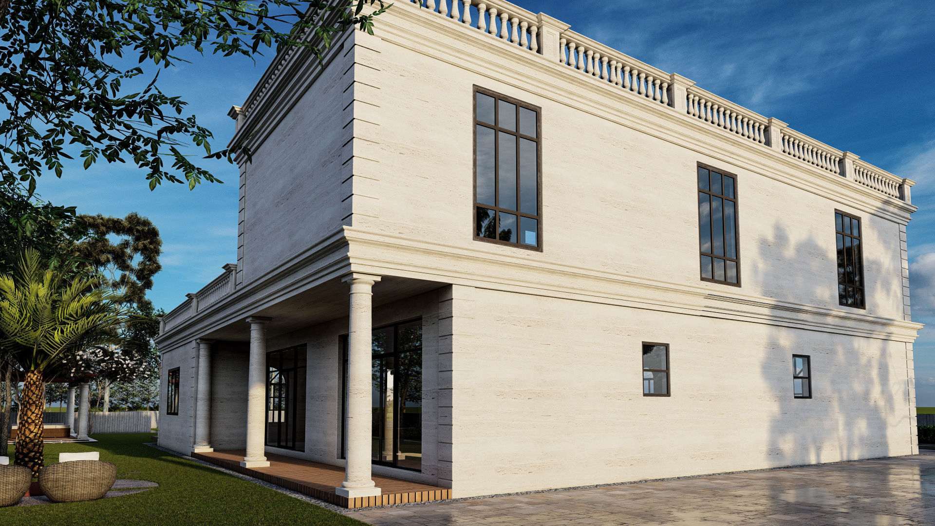Neoclassical House design with roof top landscape 3D model | CGTrader