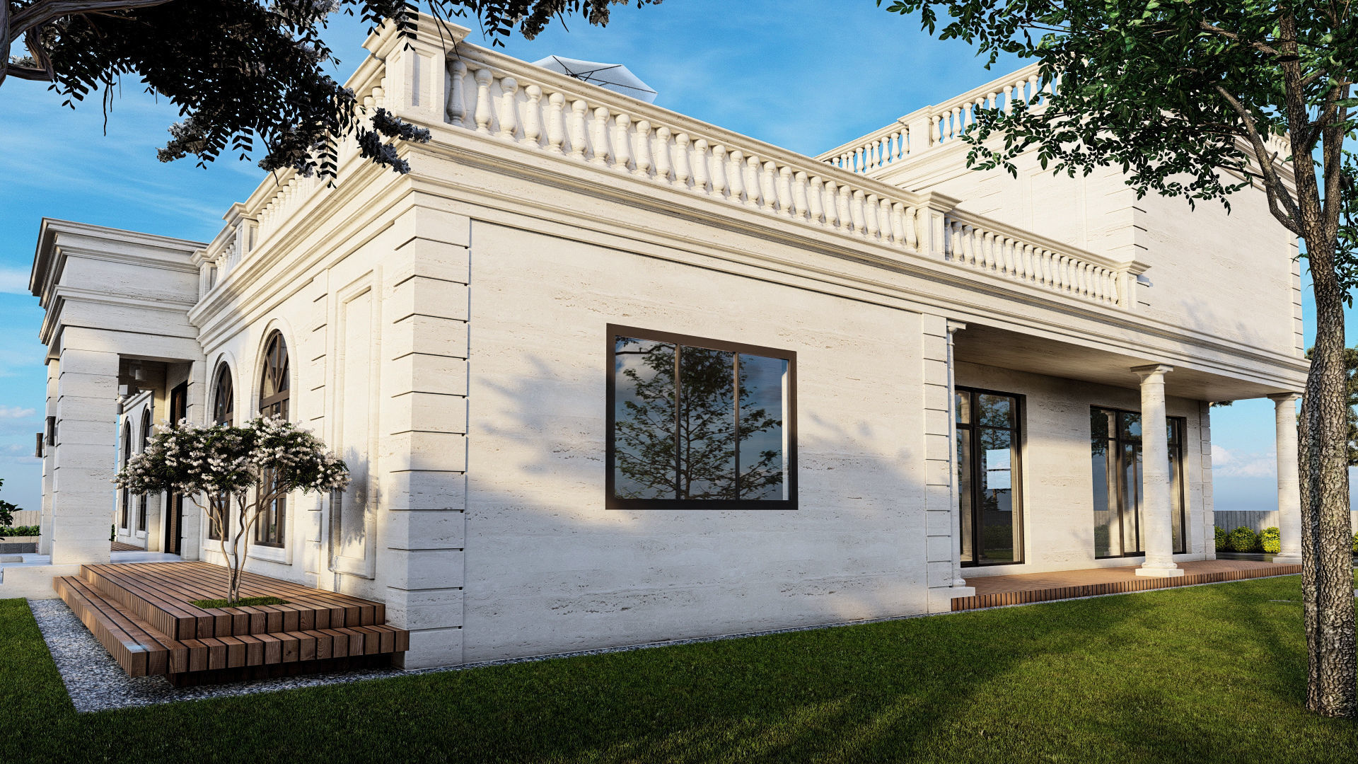 Neoclassical House design with roof top landscape 3D model | CGTrader