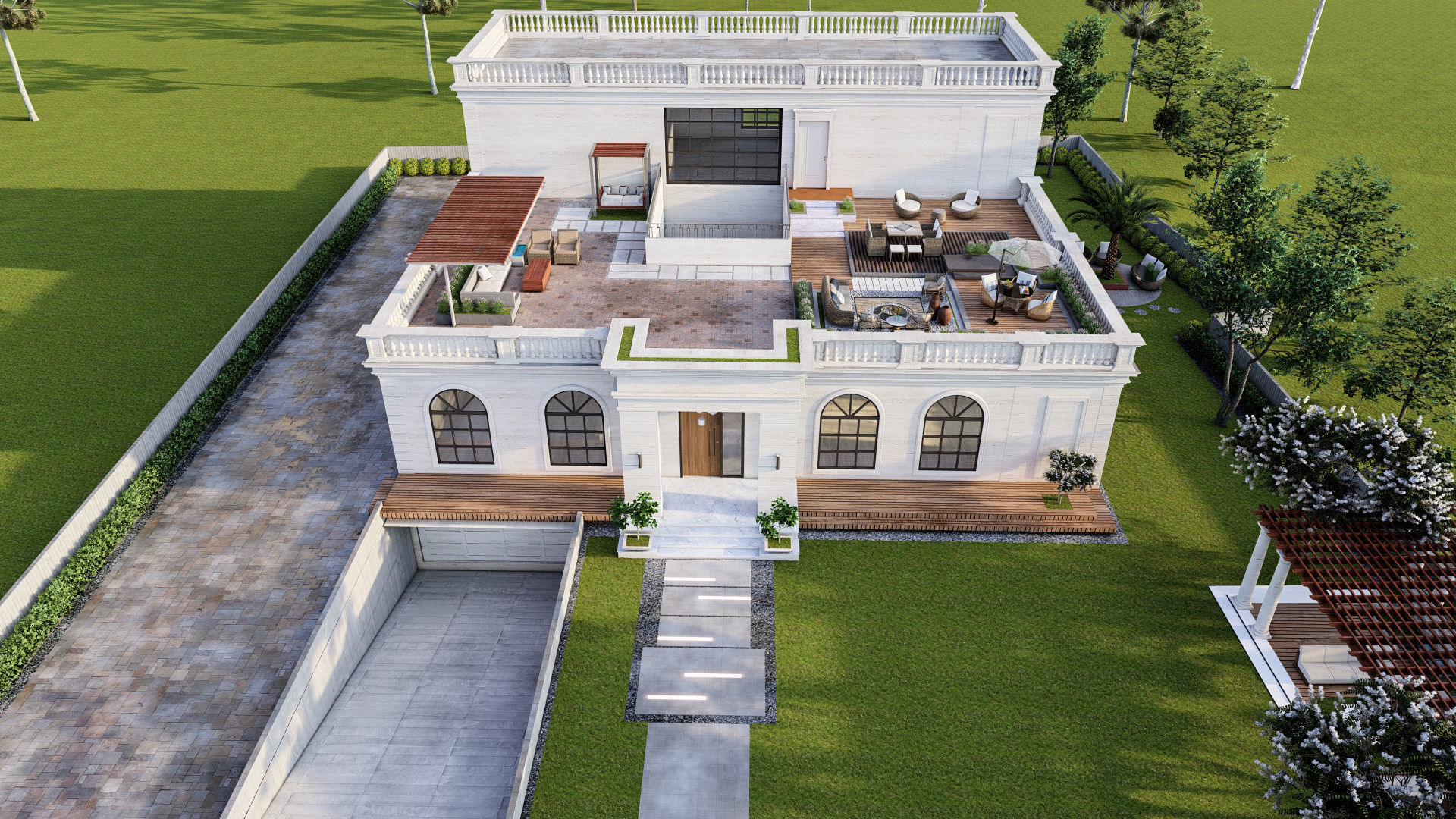 Neoclassical House design with roof top landscape 3D model | CGTrader