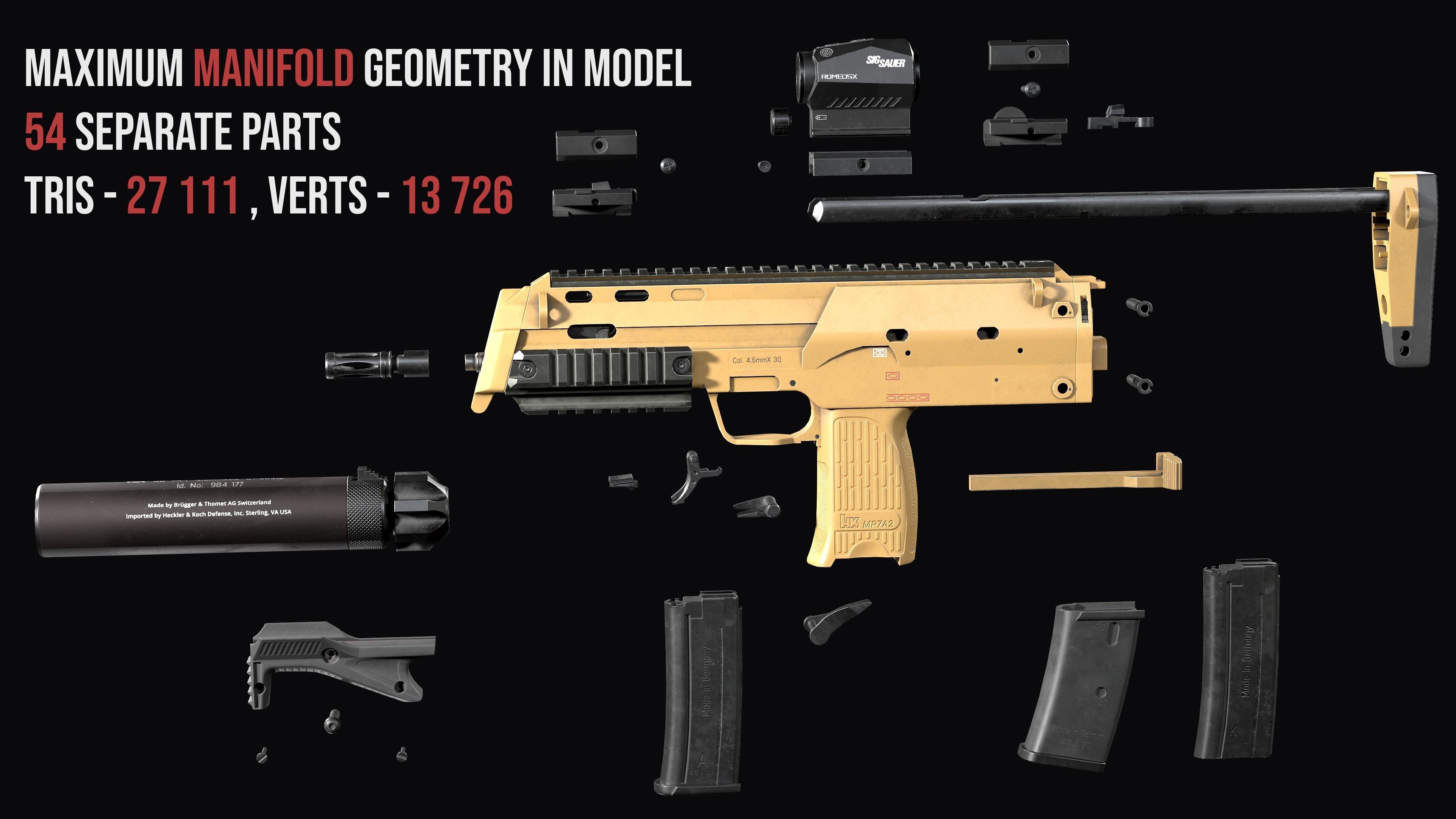 3D model Tactical Modular Tactical SMG HK MP7A2 VR / AR / low-poly ...