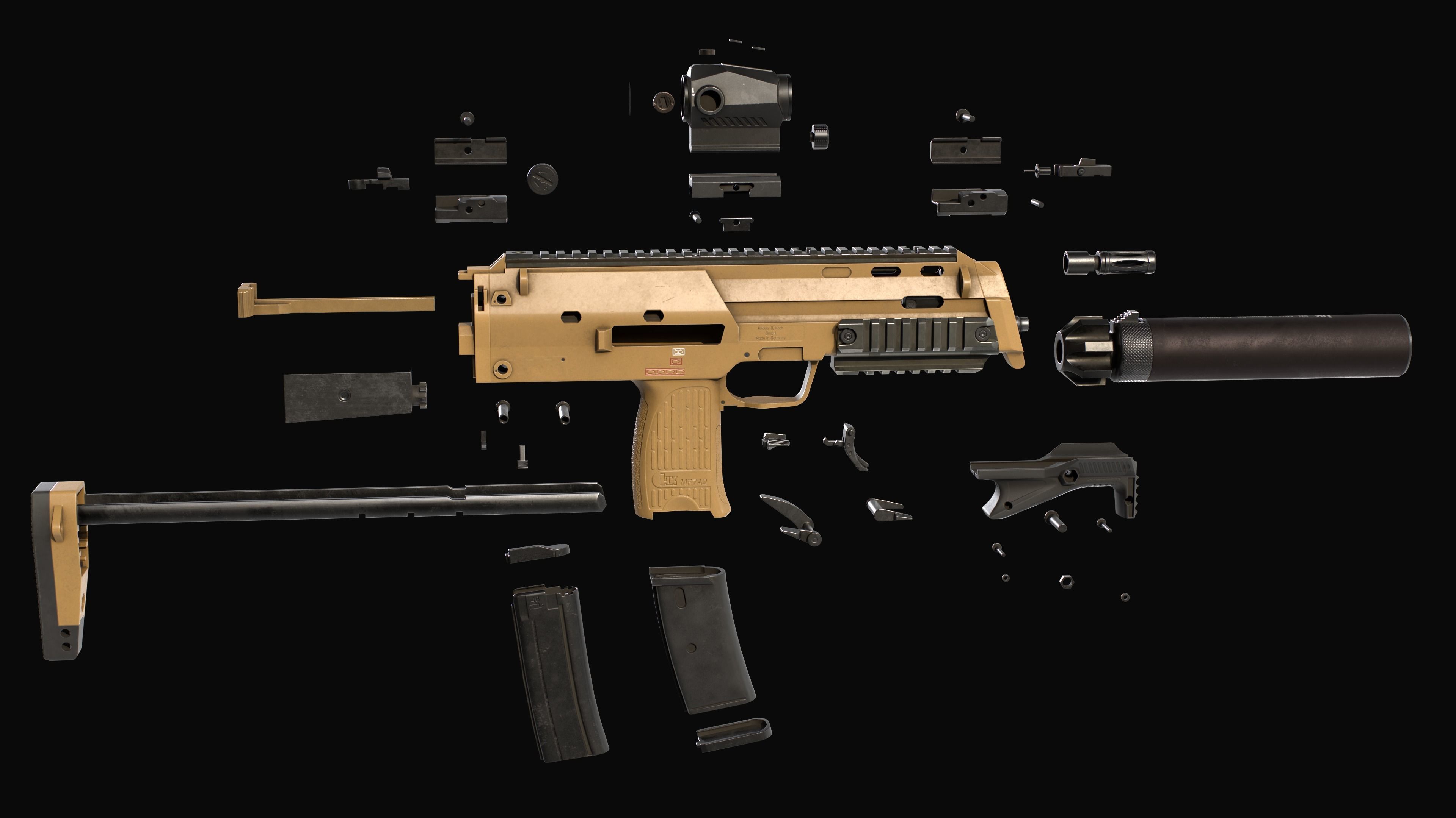 3D model Tactical Modular Tactical SMG HK MP7A2 VR / AR / low-poly ...