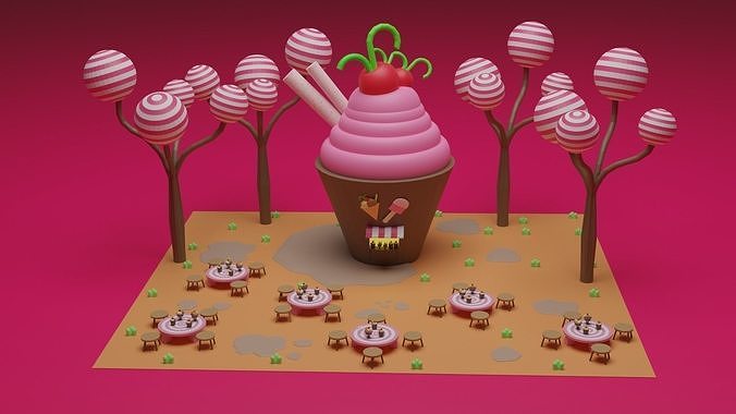 3D model Ice cream shop cartonistic VR / AR / low-poly | CGTrader
