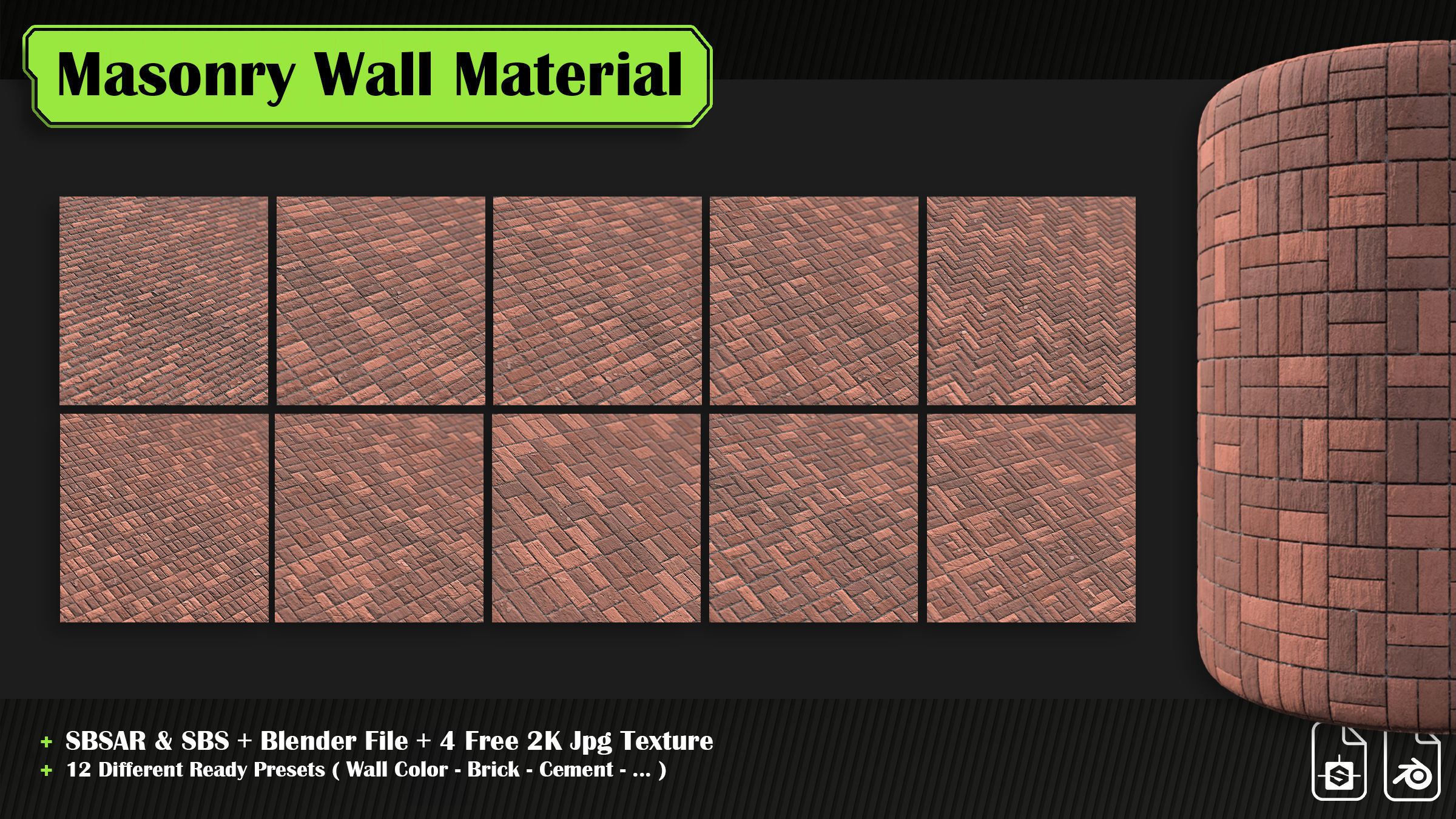 Procedural Masonry Wall PBR Material 3D model | CGTrader