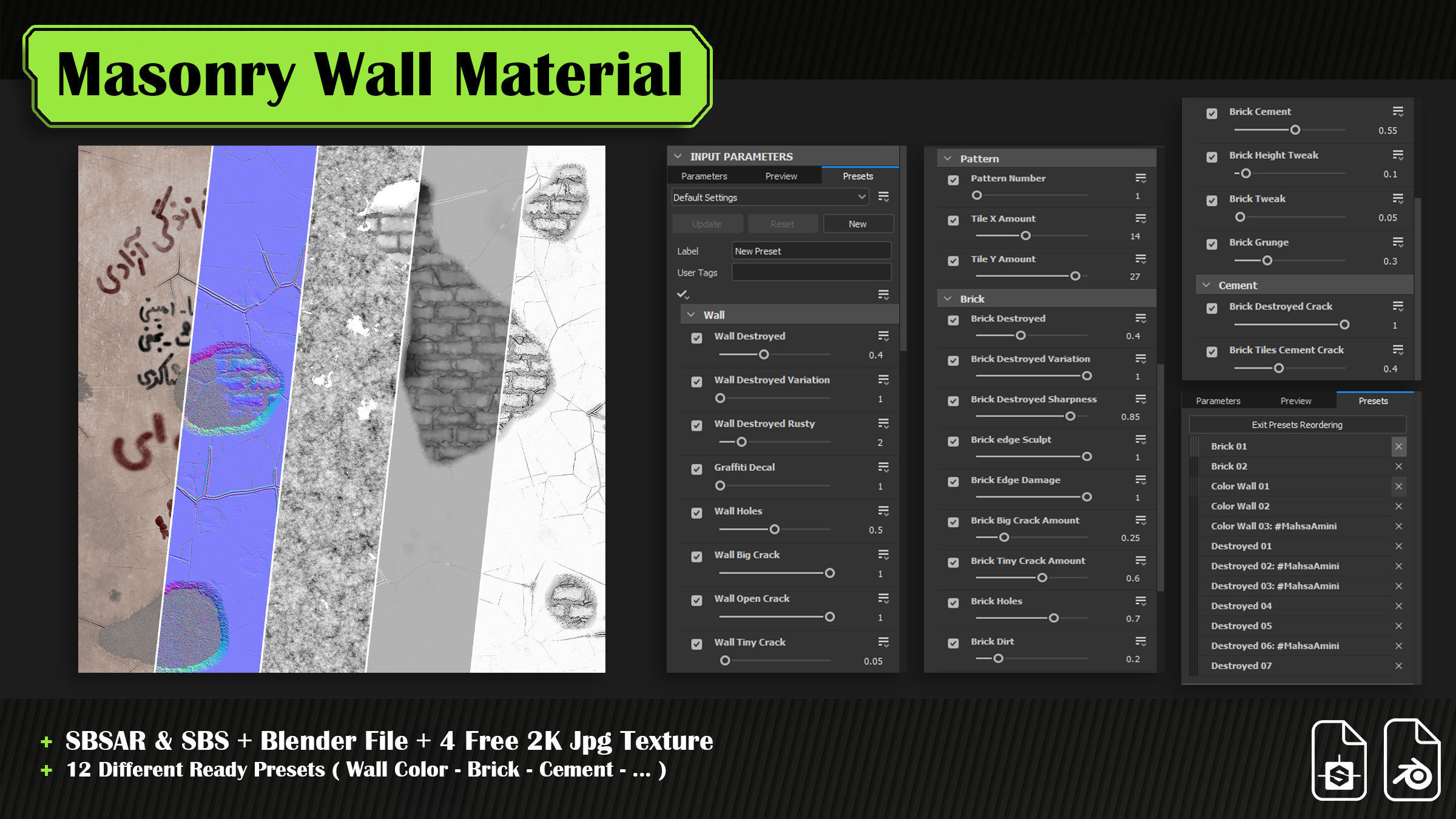 Procedural Masonry Wall PBR Material 3D model | CGTrader
