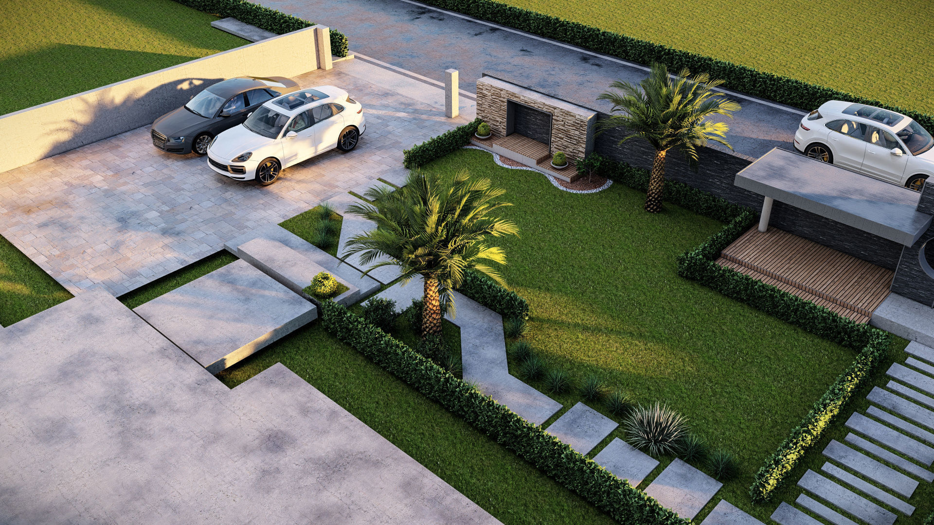 Rendered 3d model of a landscape design residential front yard 3D model ...