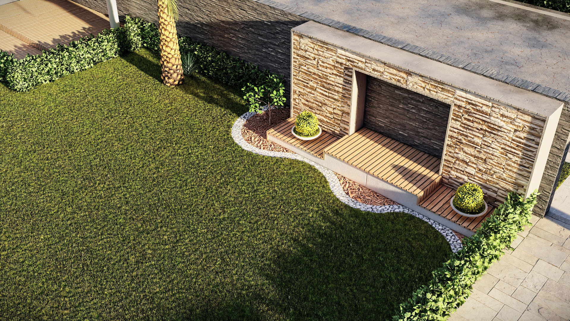 Rendered 3d model of a landscape design residential front yard 3D model ...