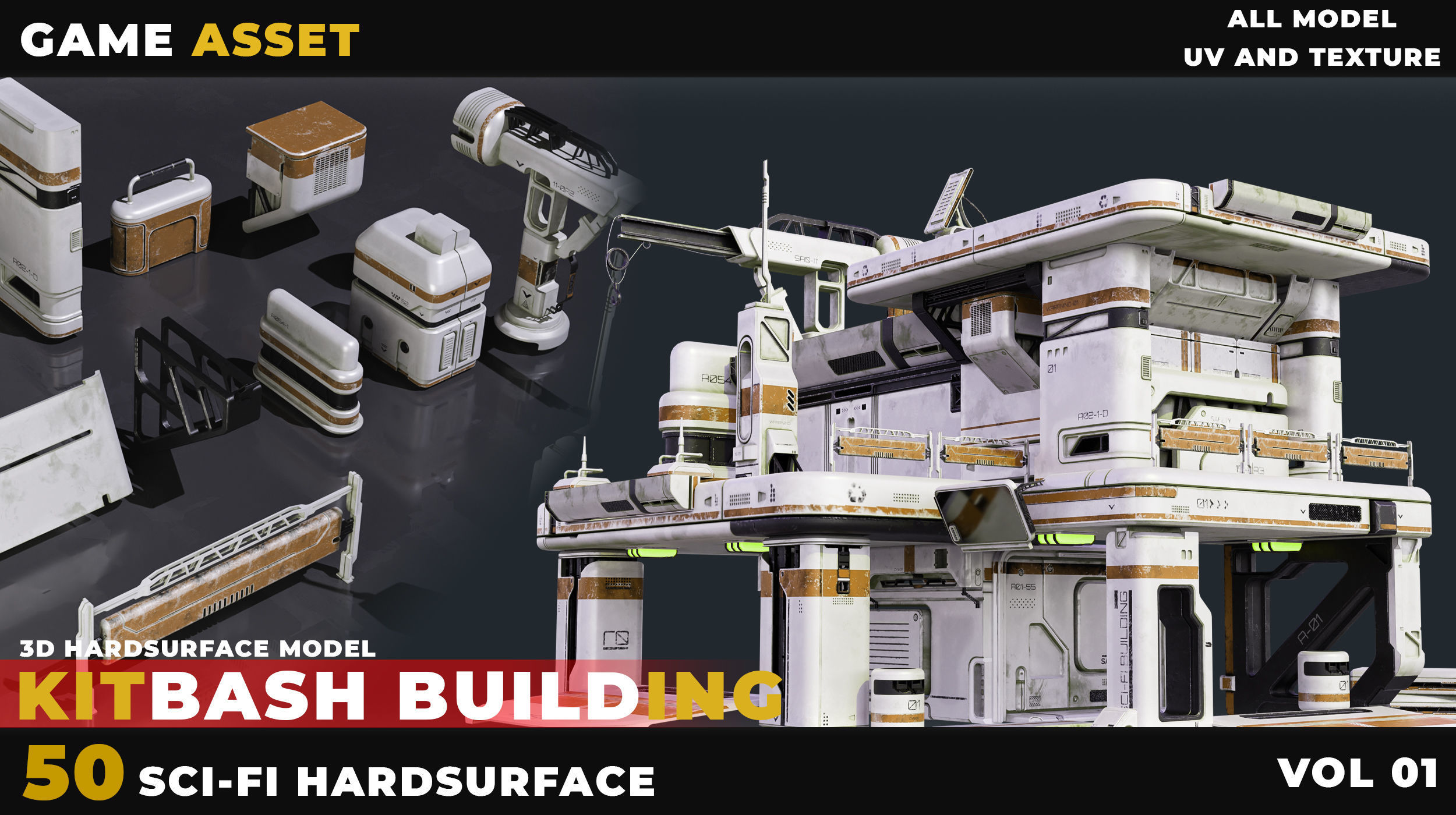 3D model 50 Kitbash Sci-Fi Building Hardsurface Vol 01 VR / AR / low-poly | CGTrader