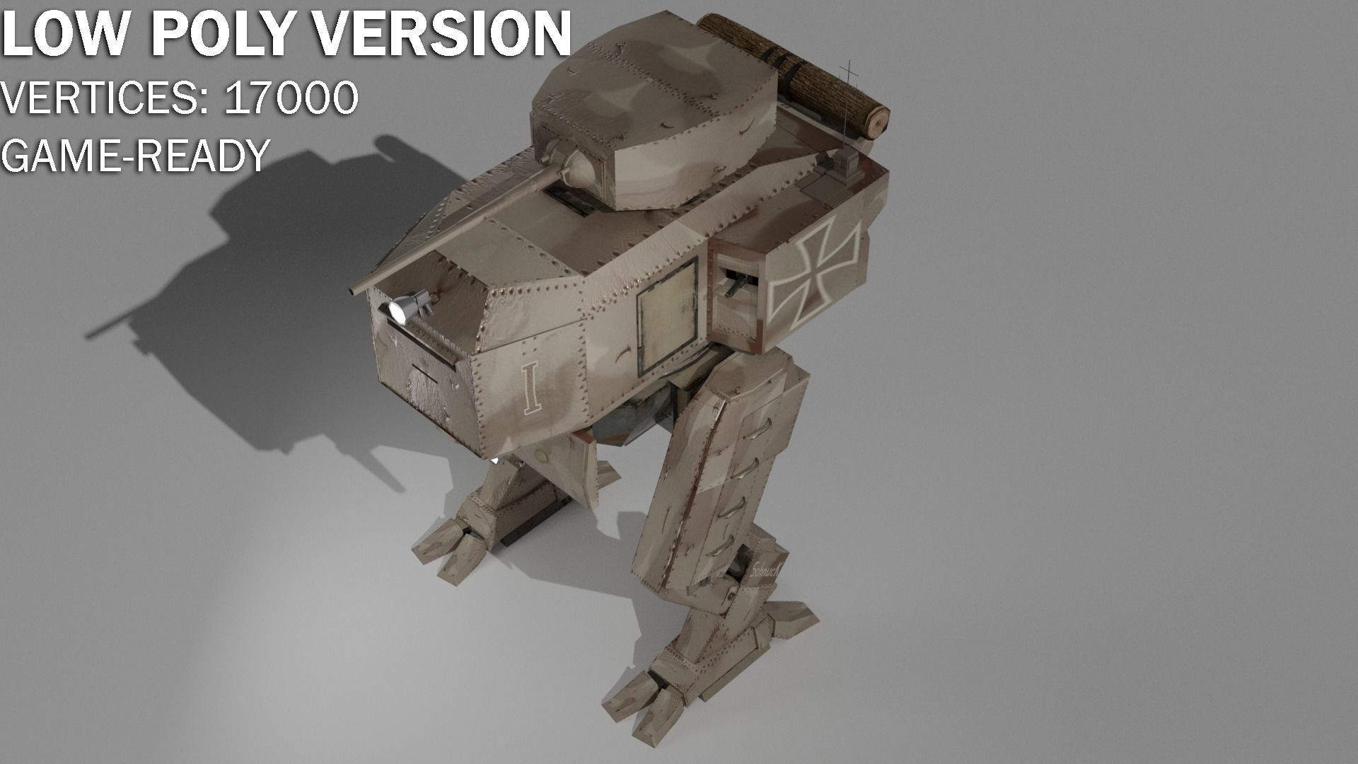 3D model Panzer Mech Walker with RIG and LOWPOLY Desert Camo VR / AR ...