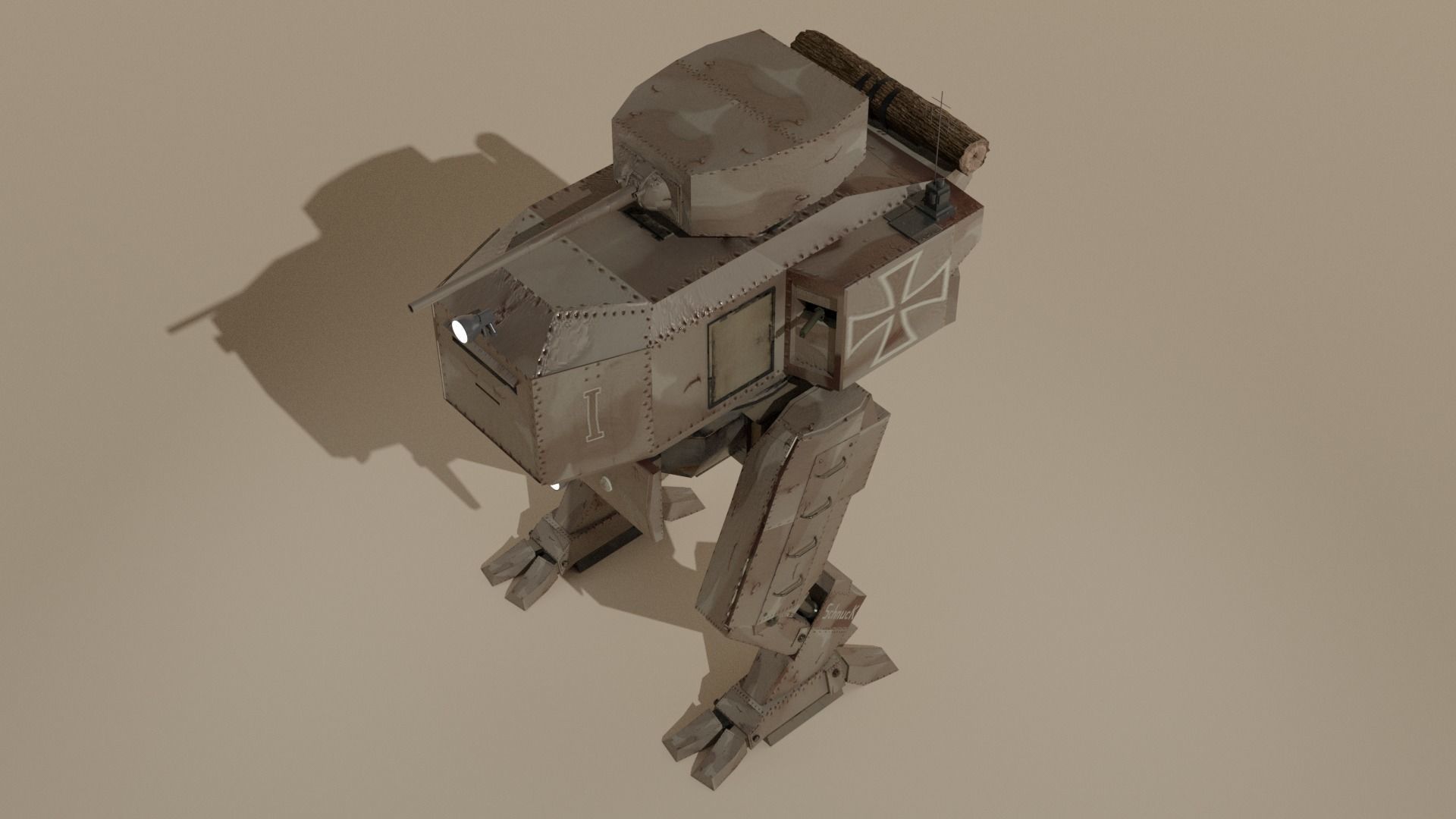 3D model Panzer Mech Walker with RIG and LOWPOLY Desert Camo VR / AR ...