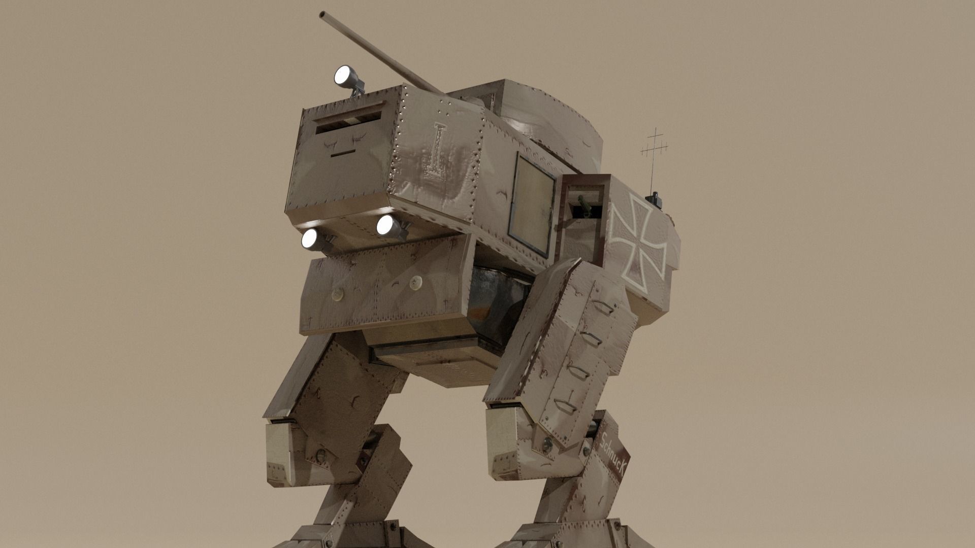 3D model Panzer Mech Walker with RIG and LOWPOLY Desert Camo VR / AR ...