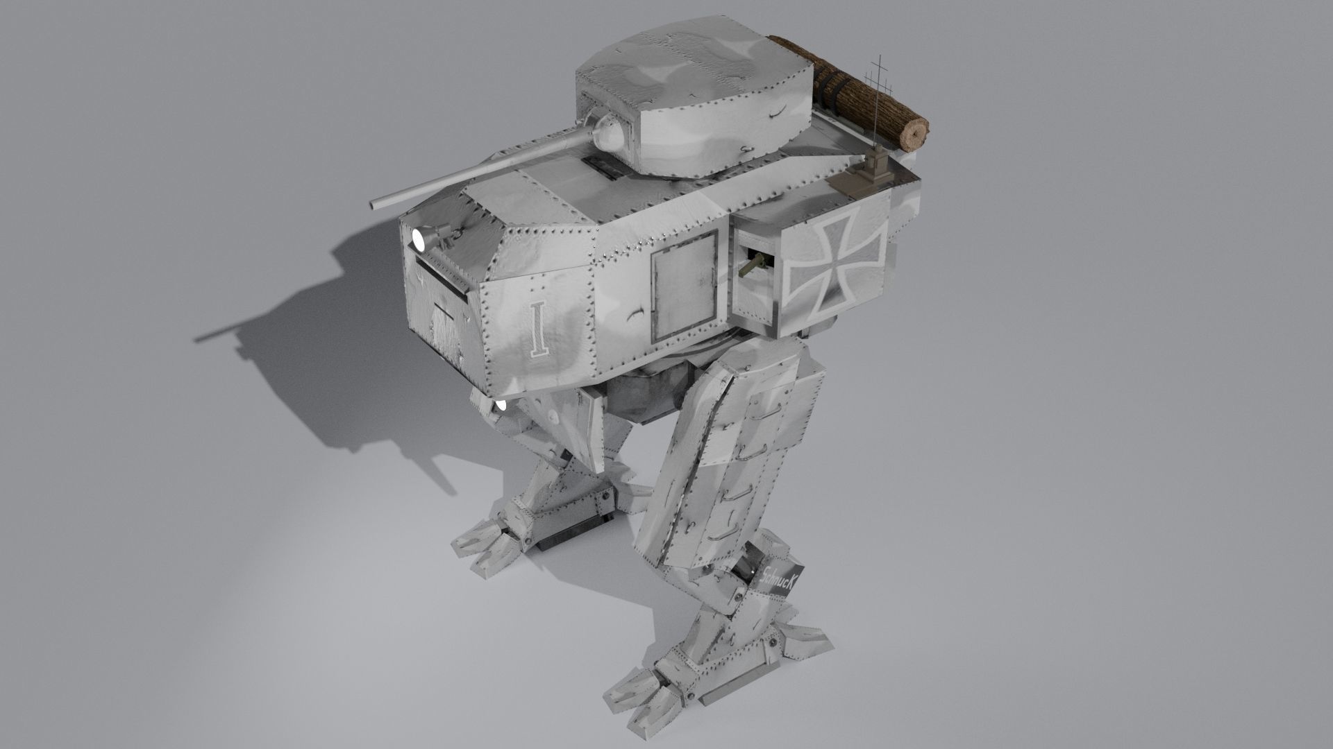 3D model Panzer Mech Walker with RIG and LOWPOLY Winter Camo VR / AR ...