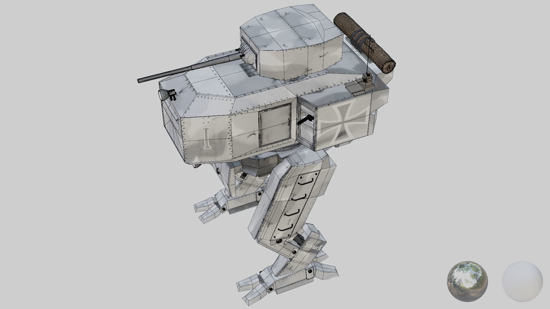 3D model Panzer Mech Walker with RIG and LOWPOLY Winter Camo VR / AR ...