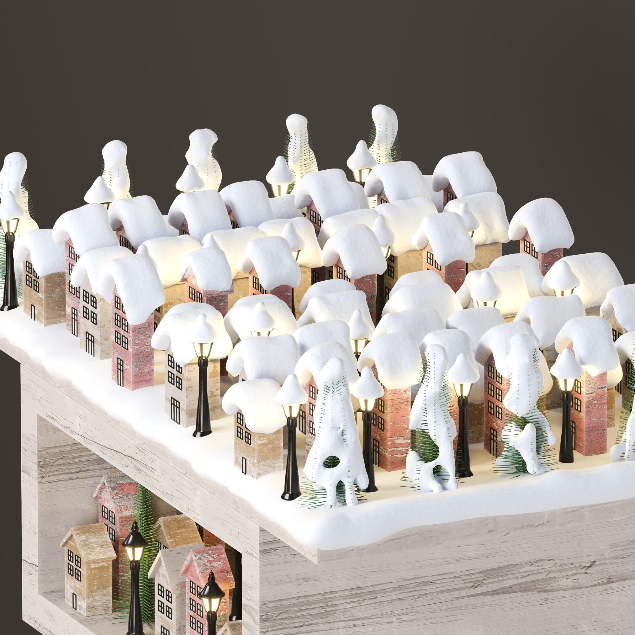 Snowy Village Decor Set 3D model | CGTrader