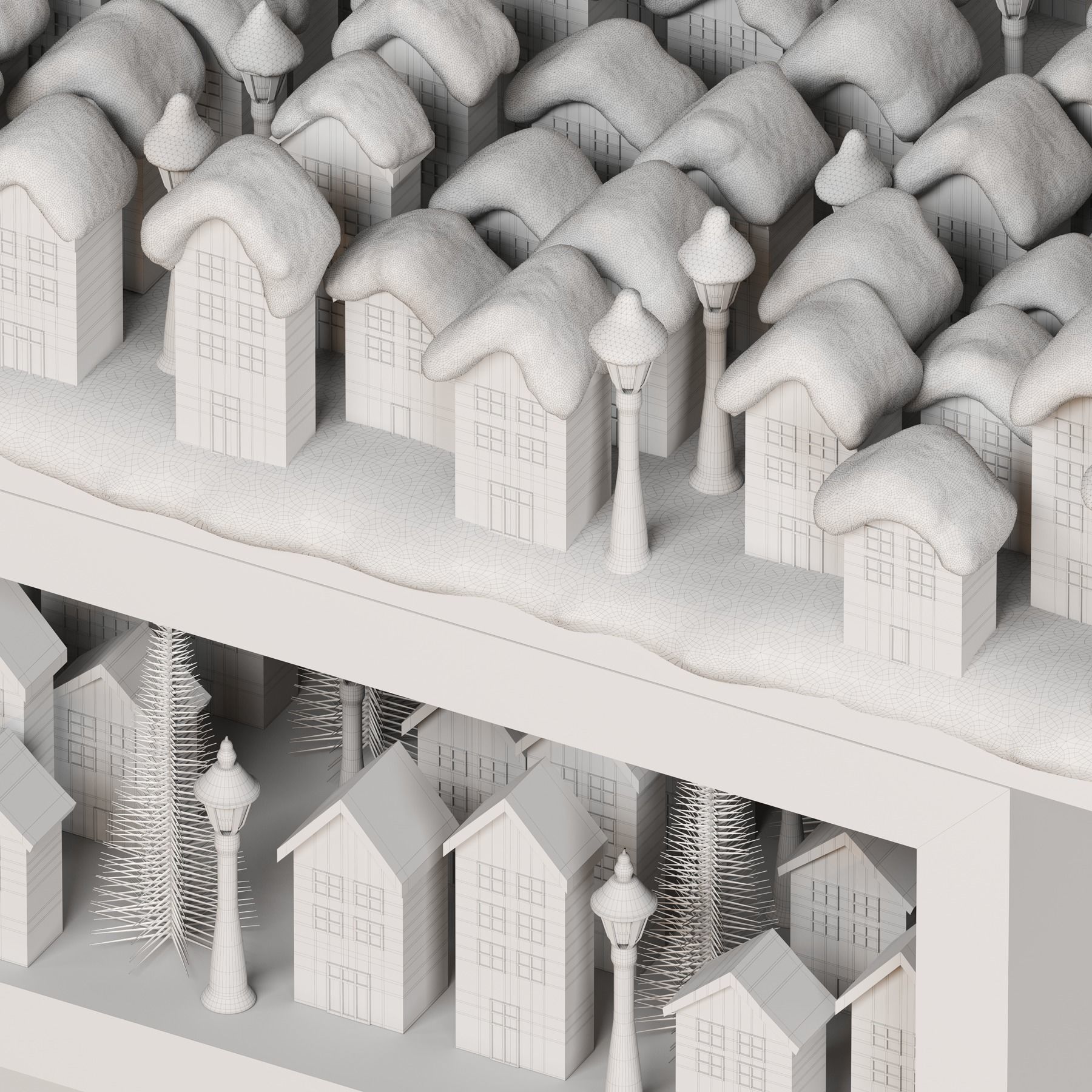 Snowy Village Decor Set 3D model | CGTrader