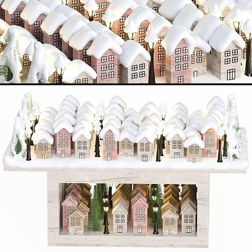 Snowy Village Decor Set 3D model | CGTrader