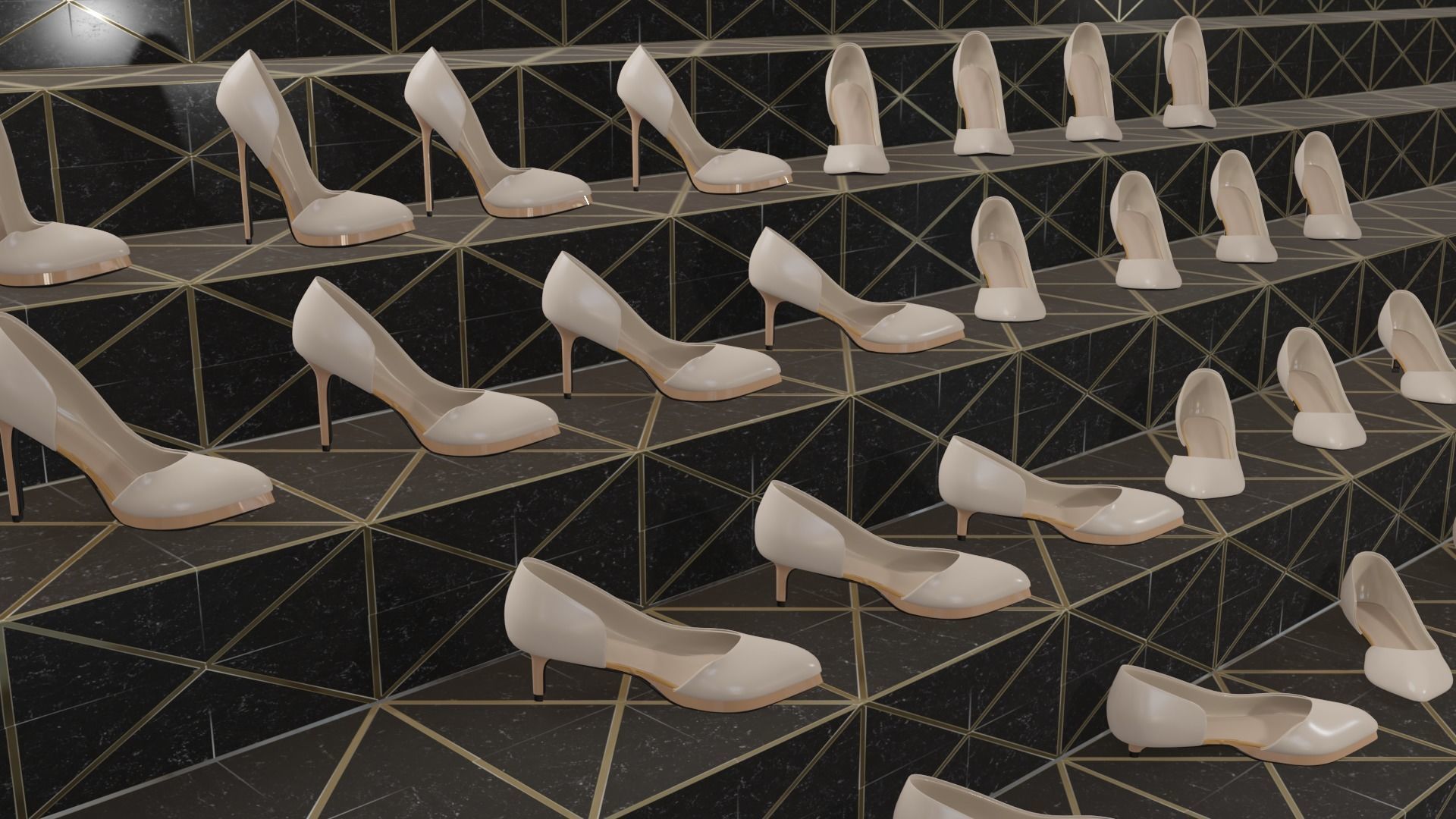 3D model Side Empty Pointed Toe Platform High Heels Pack 1 cm to 13cm ...