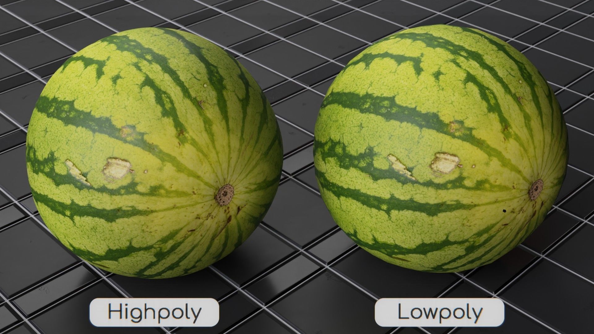 3D model Watermelon - Highpoly and Lowpoly model VR / AR / low-poly ...