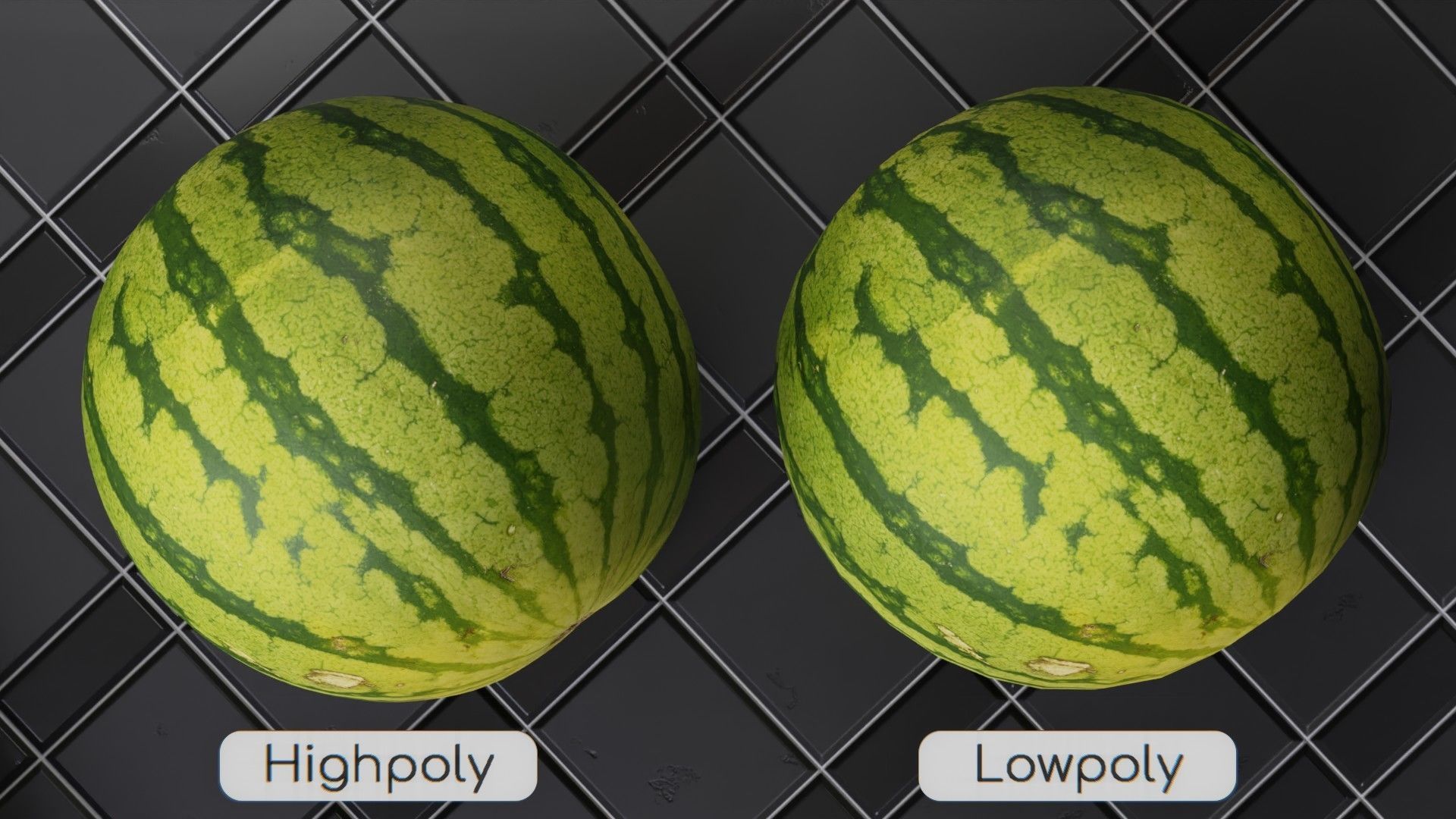 3D model Watermelon - Highpoly and Lowpoly model VR / AR / low-poly ...