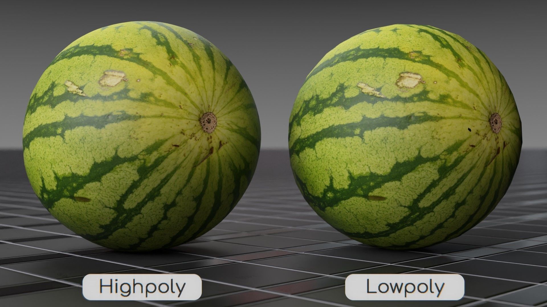 3D model Watermelon - Highpoly and Lowpoly model VR / AR / low-poly ...
