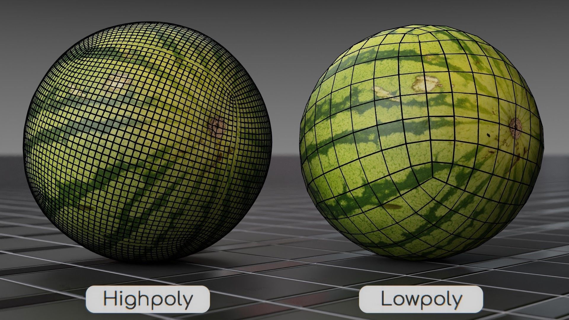 3D model Watermelon - Highpoly and Lowpoly model VR / AR / low-poly ...