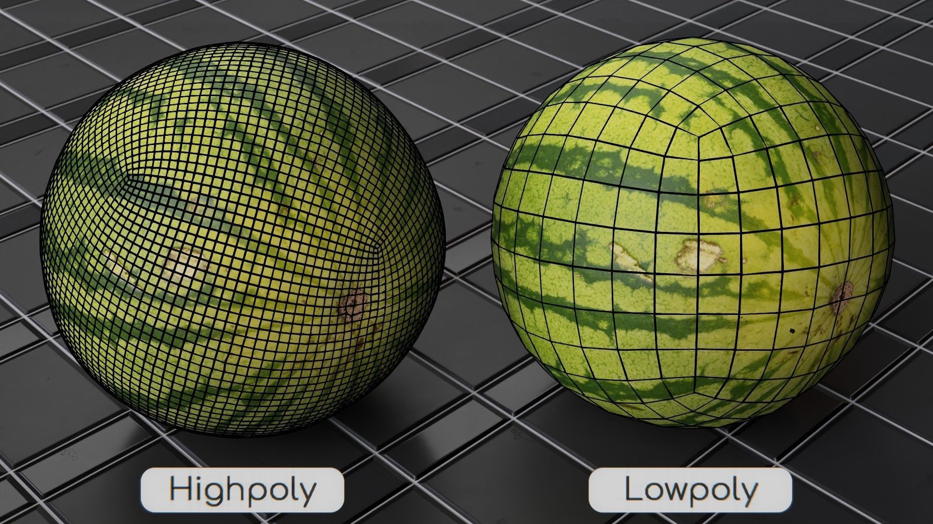 3D model Watermelon - Highpoly and Lowpoly model VR / AR / low-poly ...