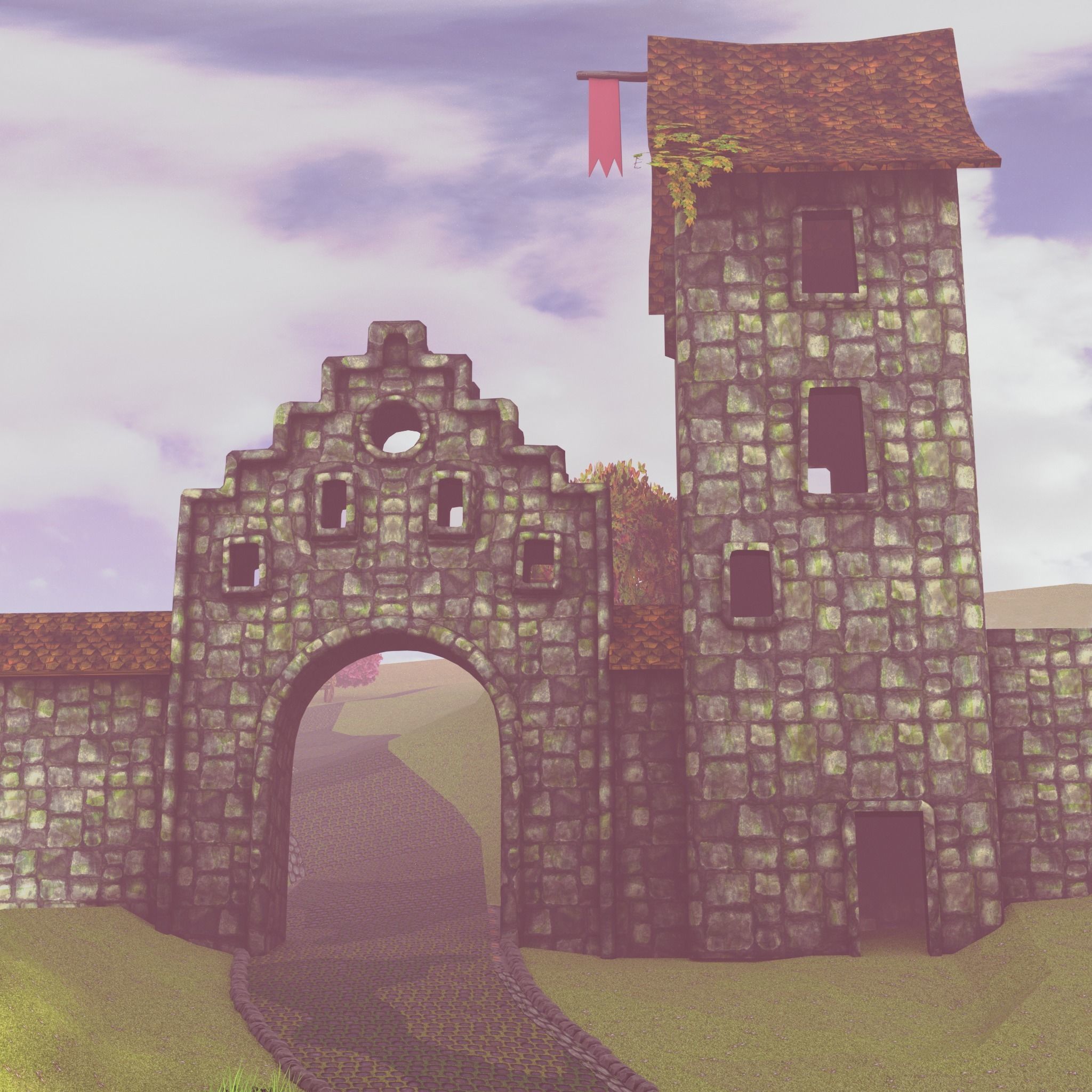 3D model Stylized Medieval Town low-poly 3D scene VR / AR / low-poly ...