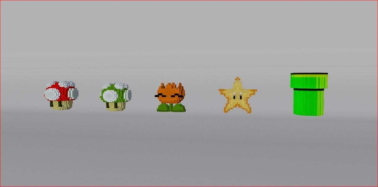 Mario Pixel Power Ups 3D model | CGTrader