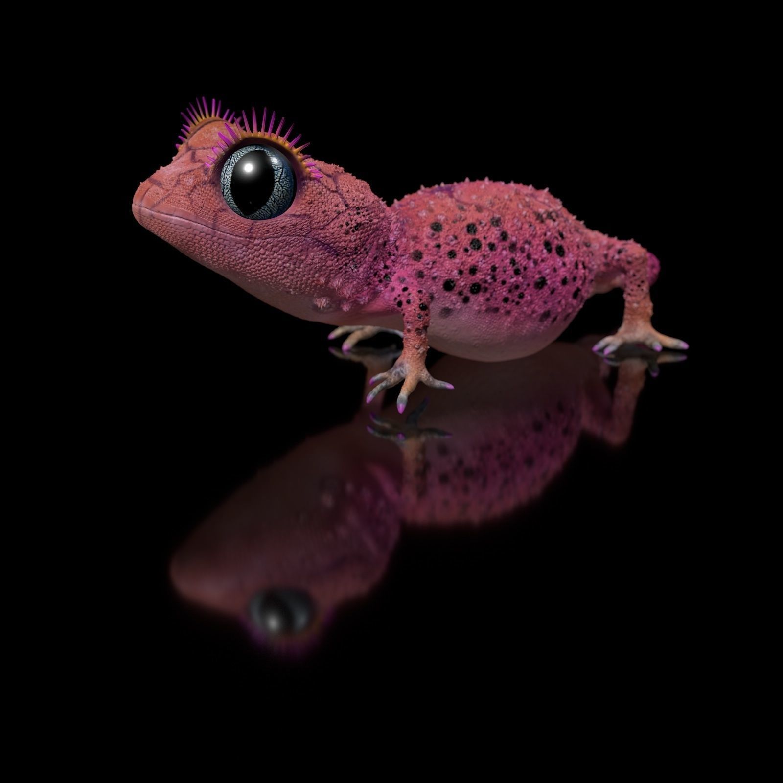 Nephriri Pink Gecko lady High-polygon 3D model full-size texture 3D ...