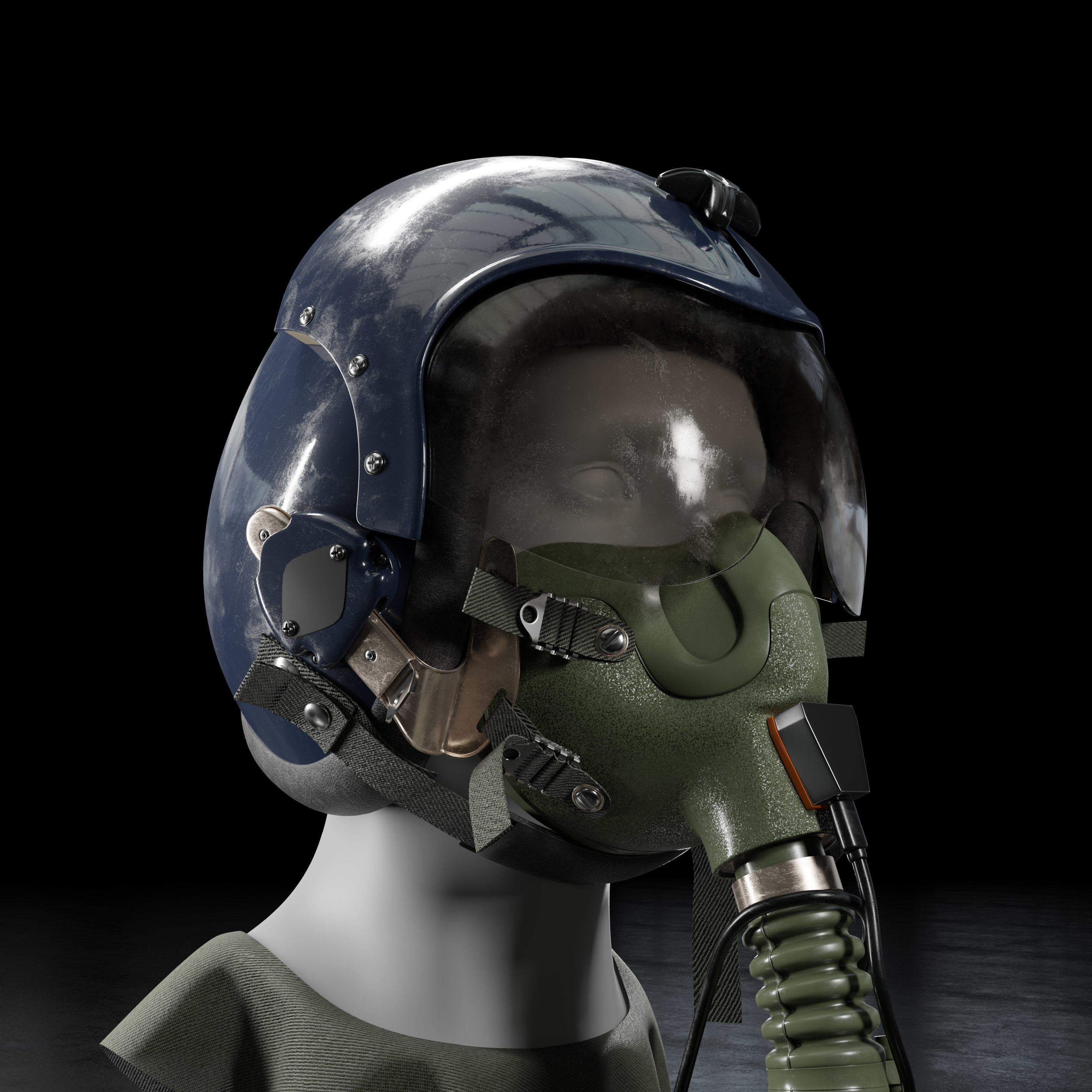 High Quality HGU-33 Fighter Pilot Helmet with MBU-12 Oxygen Mask 3D ...