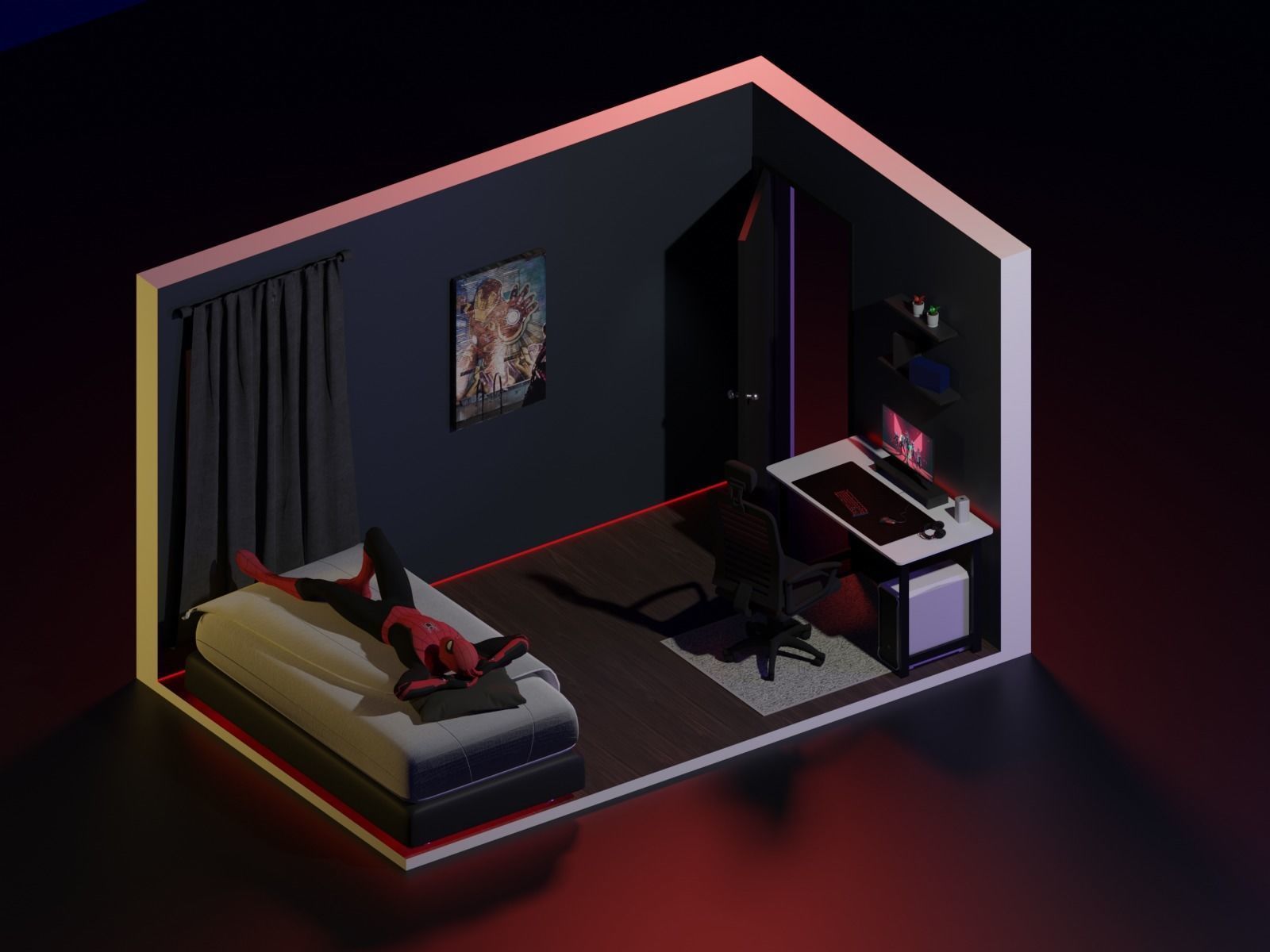 Spiderman and his bedroom 3D model rigged | CGTrader