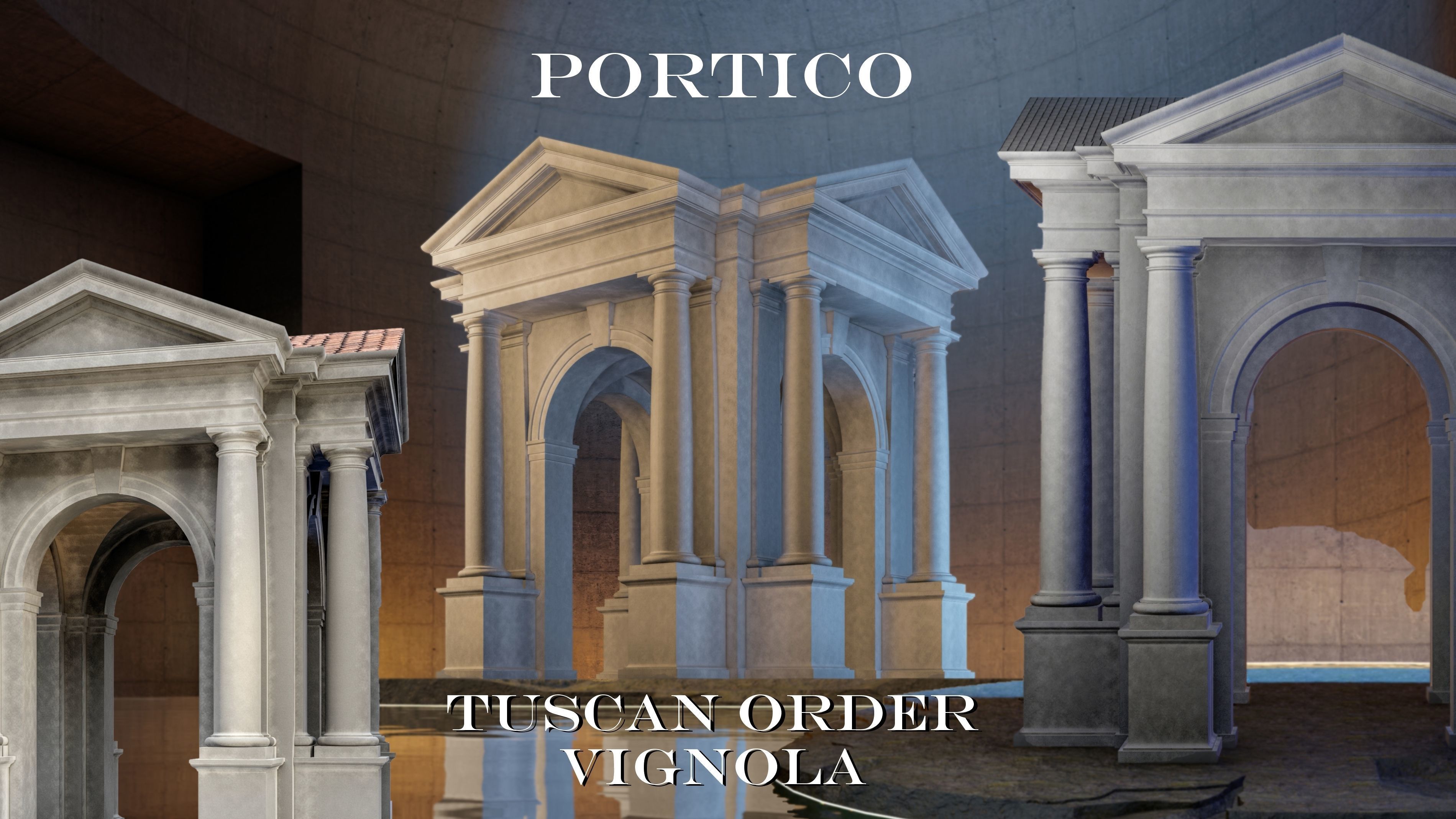Arched portico in Tuscan order freestanding columns pedestal 3D model ...