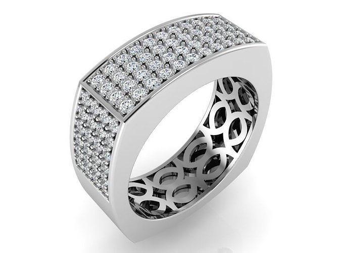 Pave 4-Row diamond ring 3267 3D print model 3D model 3D printable ...