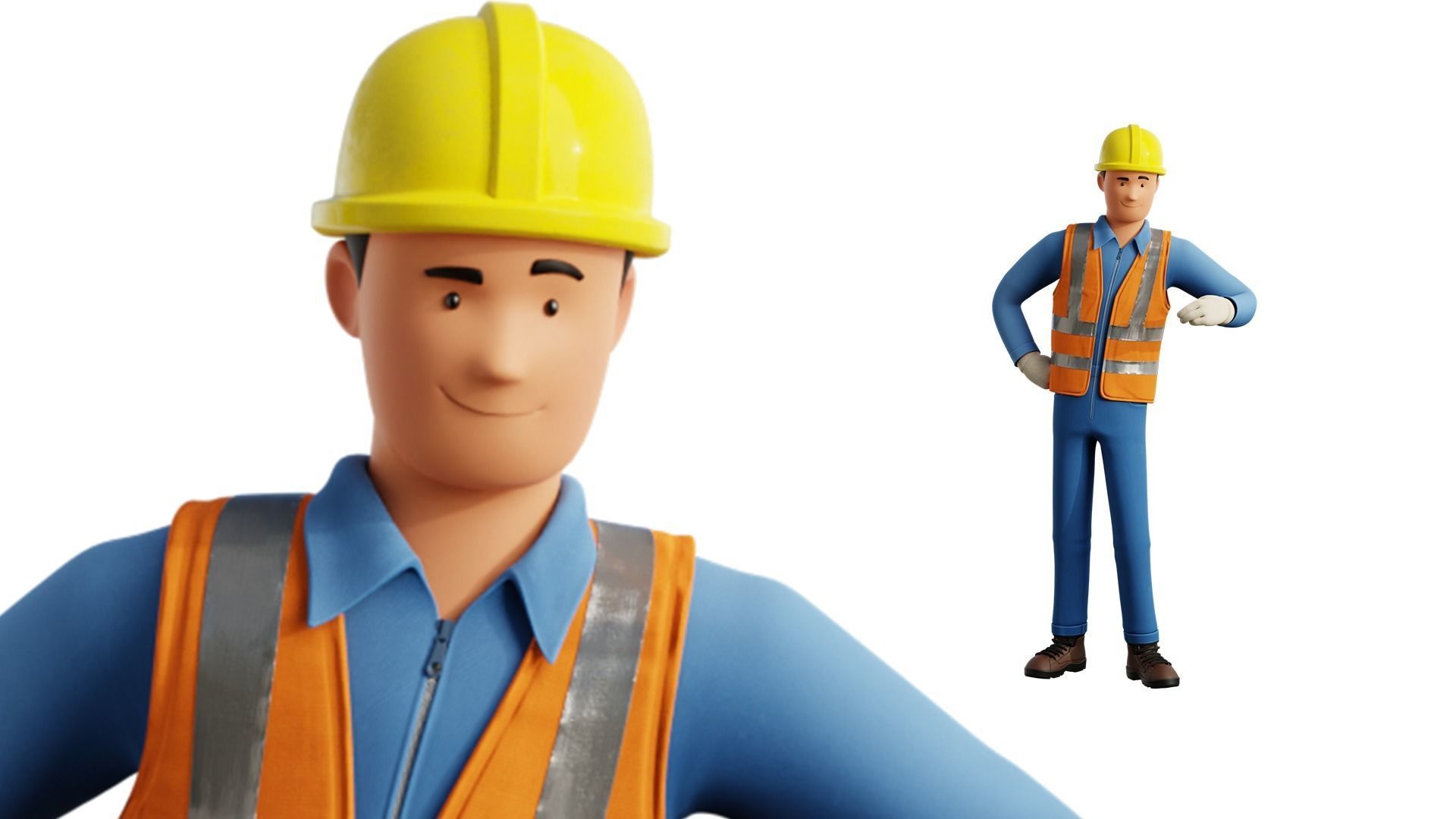 3D model Male Cartoon Worker Builder Character Illustration VR / AR ...