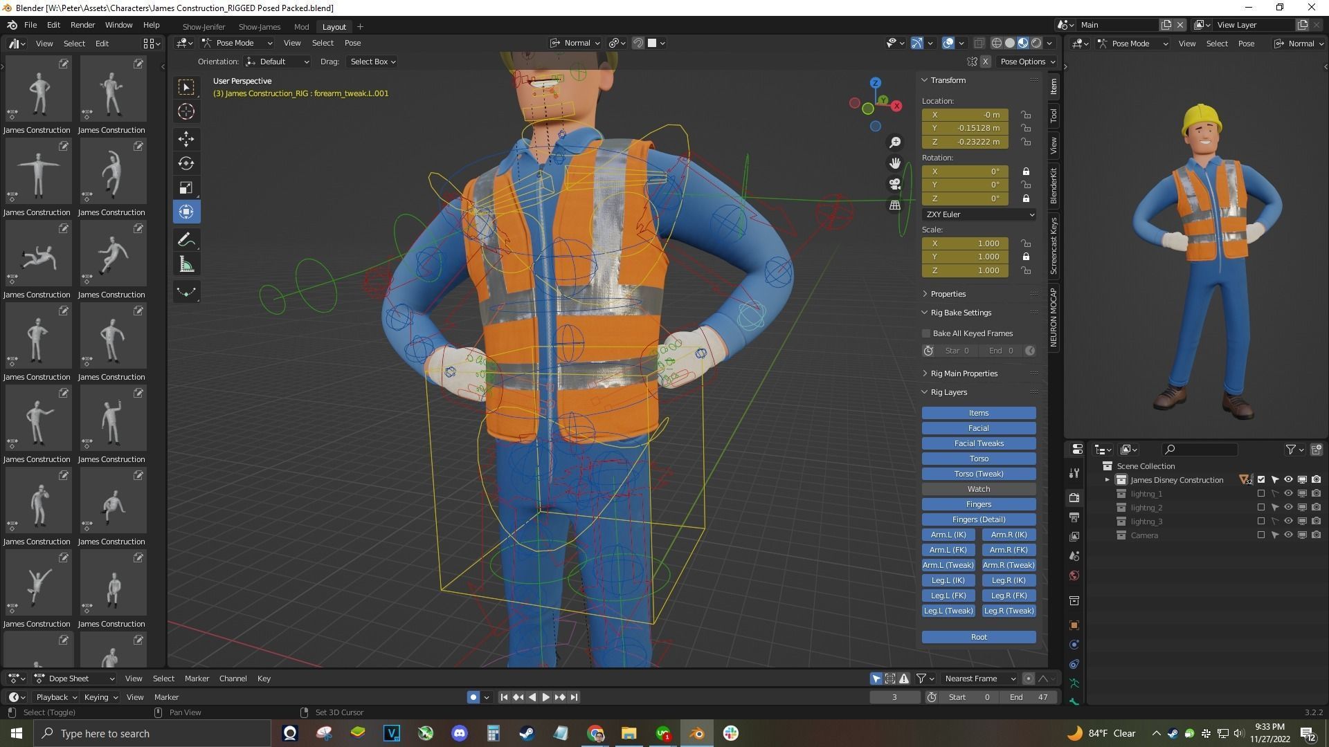 3D model Male Cartoon Worker Builder Character Illustration VR / AR ...