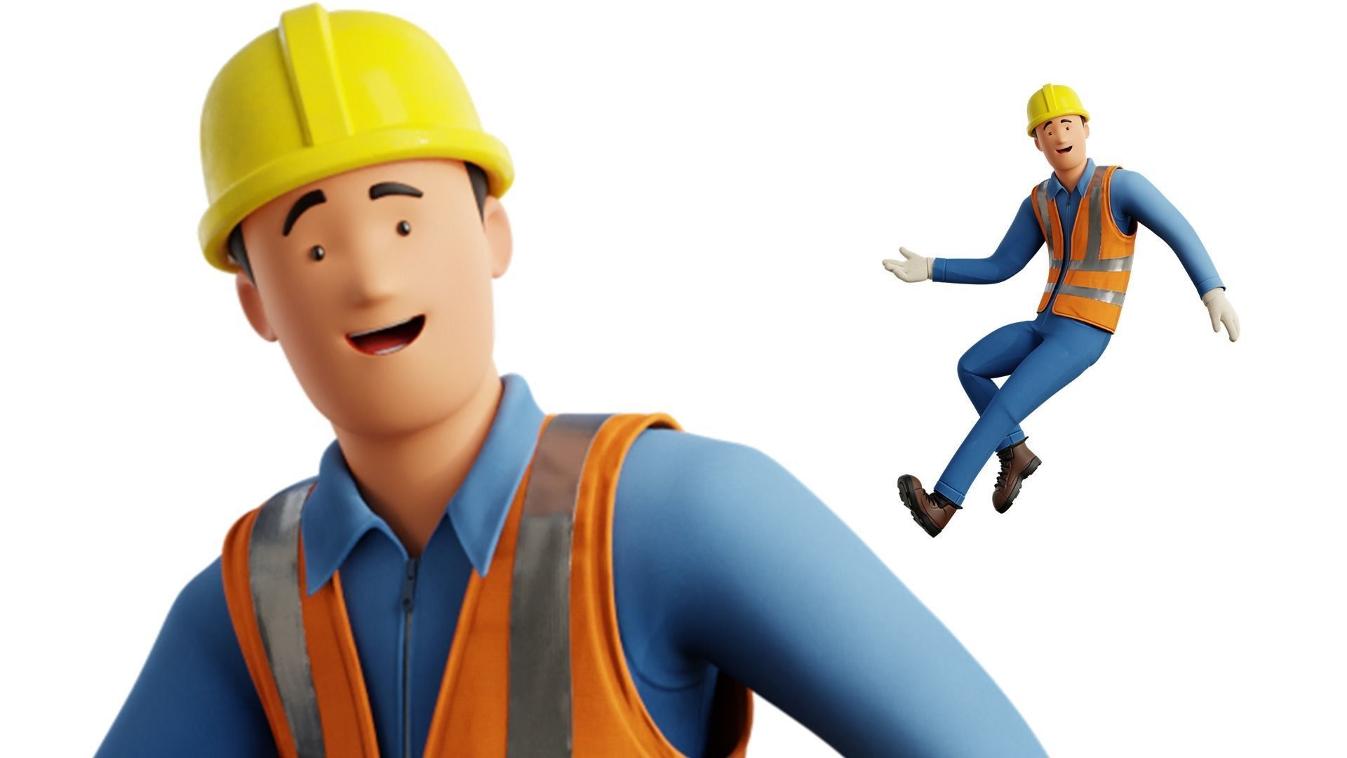 3D model Male Cartoon Worker Builder Character Illustration VR / AR ...