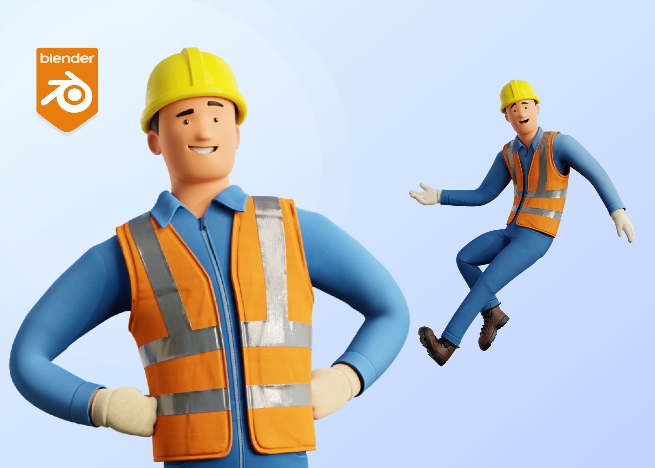 3D model Male Cartoon Worker Builder Character Illustration VR / AR ...