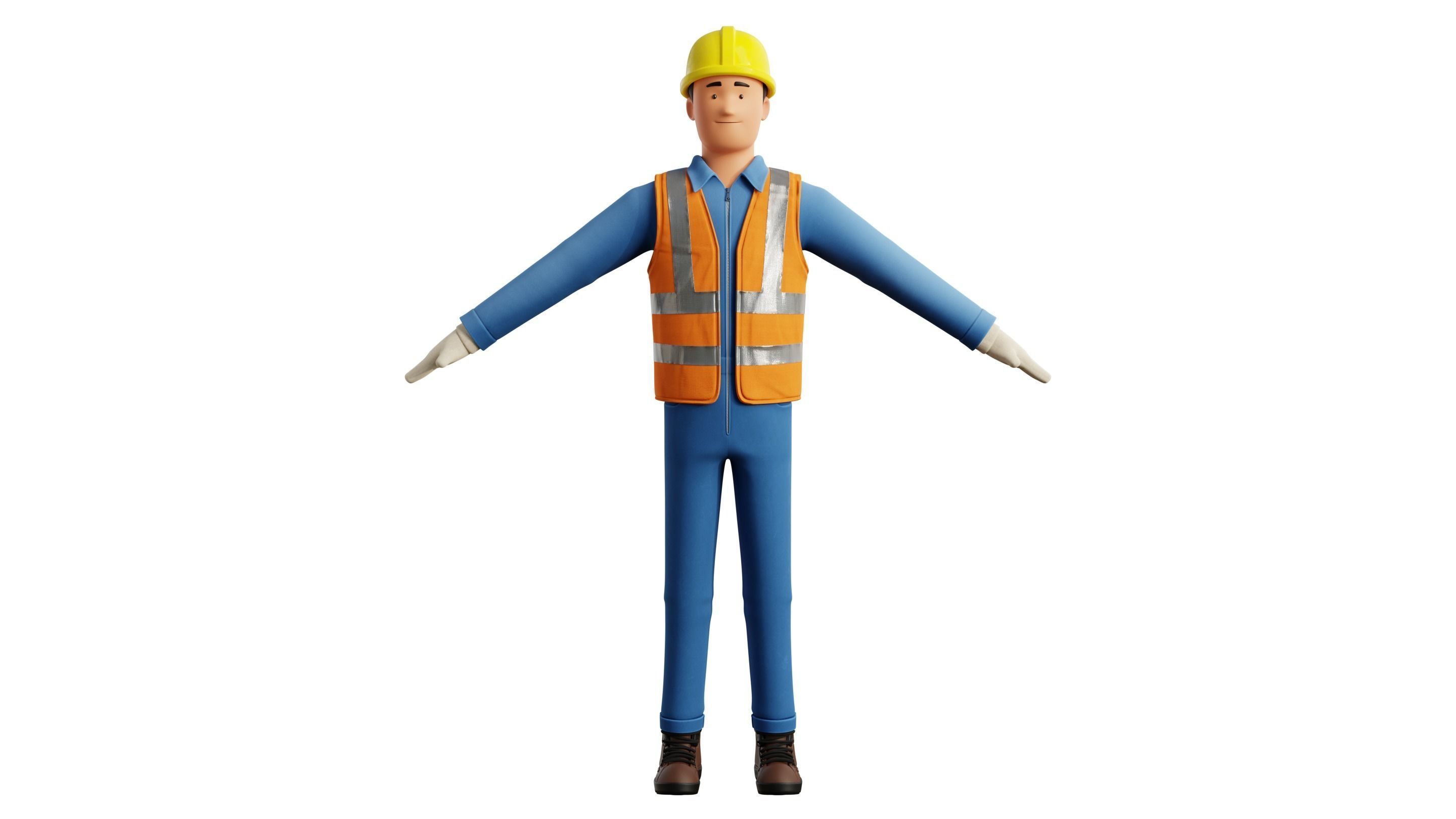 3D model Male Cartoon Worker Builder Character Illustration VR / AR ...