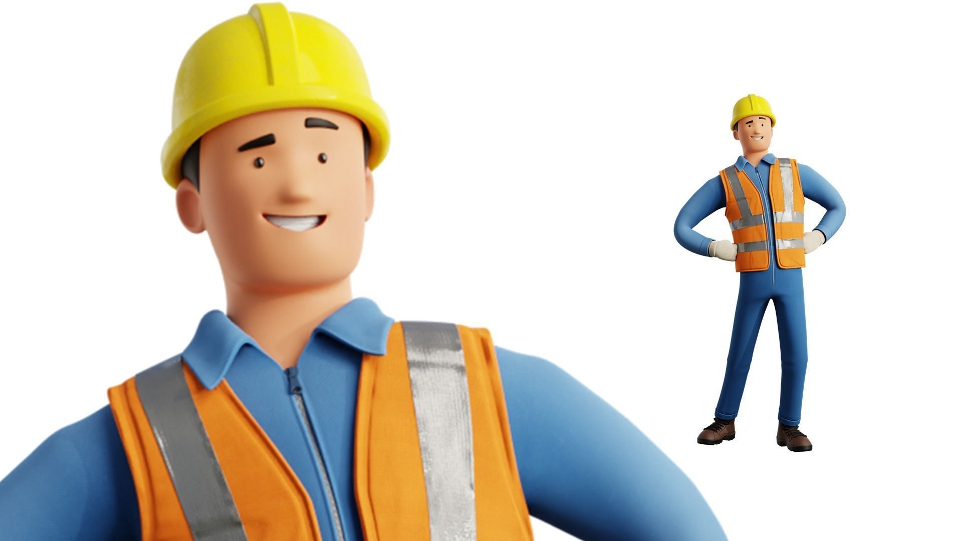 3D model Male Cartoon Worker Builder Character Illustration VR / AR ...