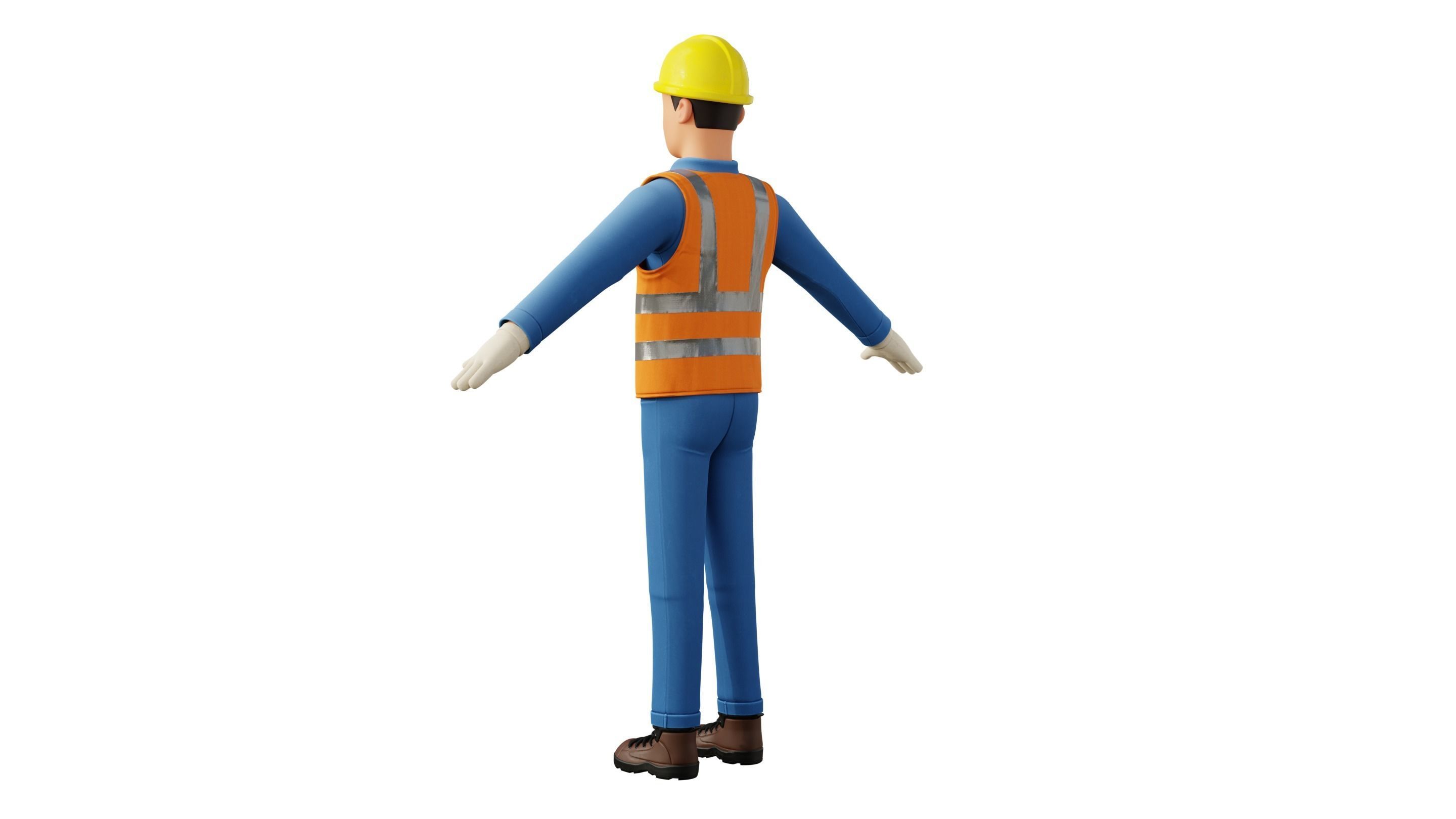 3D model Male Cartoon Worker Builder Character Illustration VR / AR ...