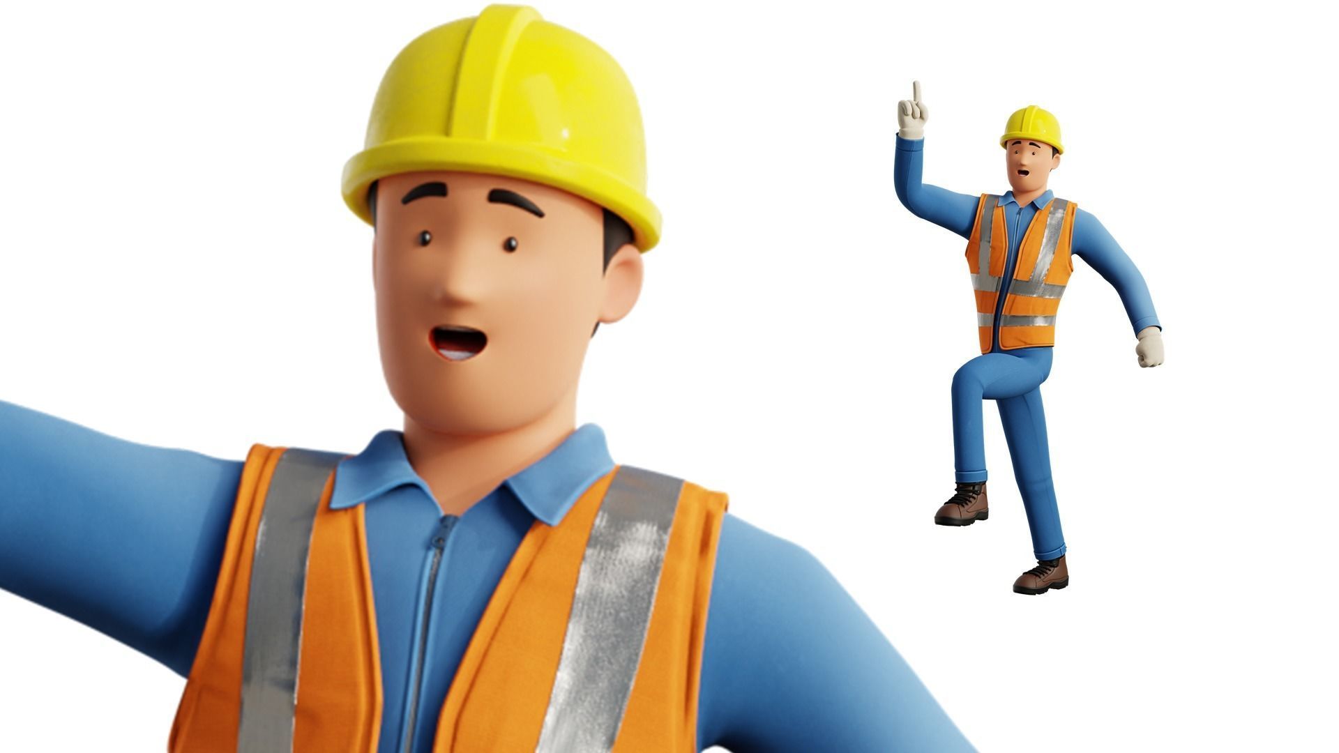 3D model Male Cartoon Worker Builder Character Illustration VR / AR ...