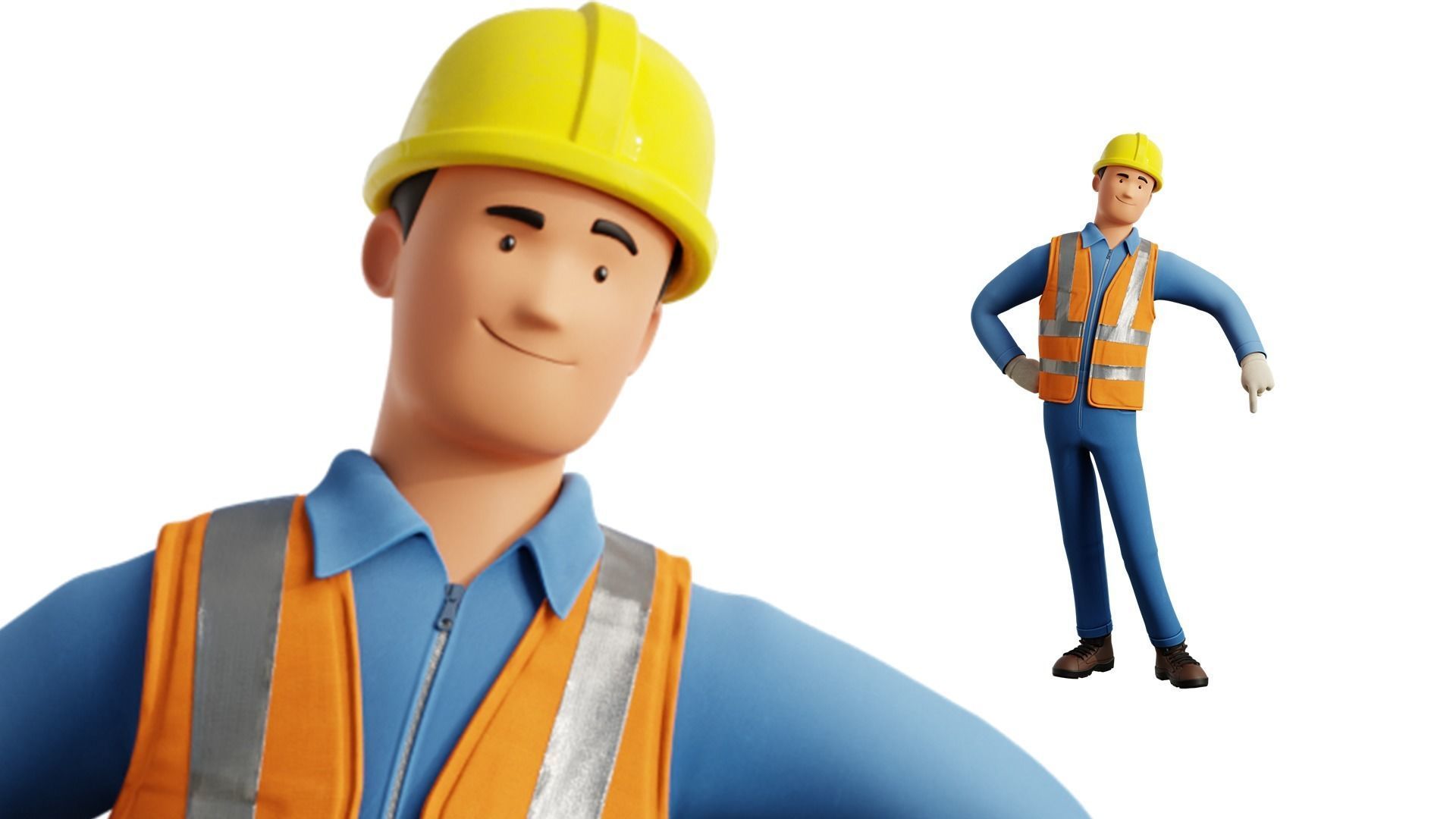 3D model Male Cartoon Worker Builder Character Illustration VR / AR ...