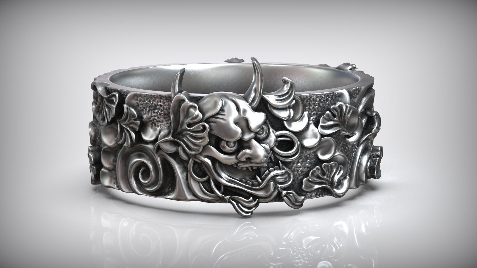 Oni Mask Hannya Kabuki Japanese Traditional Pattern Wedding Ring 3D ...
