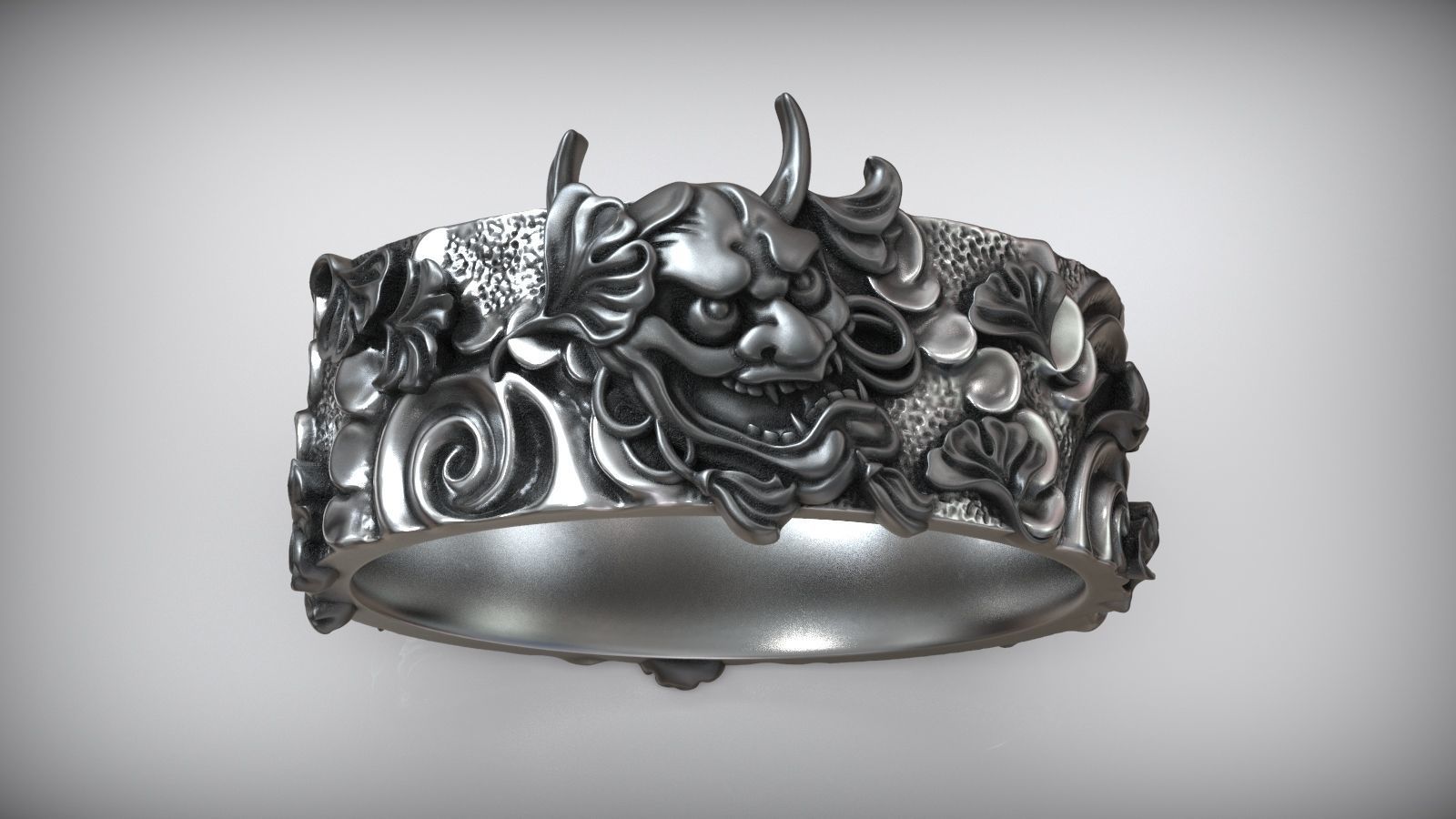 Oni Mask Hannya Kabuki Japanese Traditional Pattern Wedding Ring 3D ...