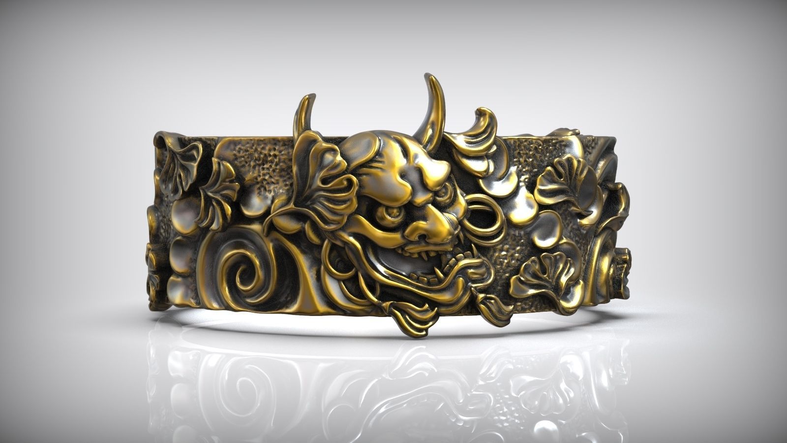 Oni Mask Hannya Kabuki Japanese Traditional Pattern Wedding Ring 3D ...