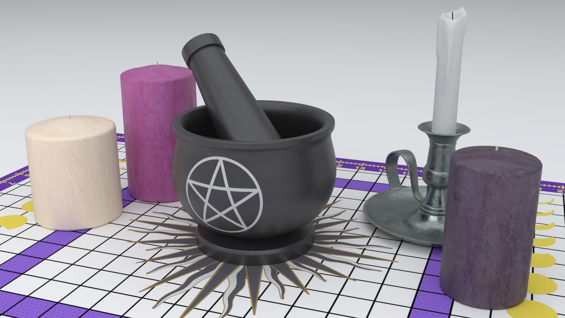 Pestle and Mortar with Candles 3D model | CGTrader