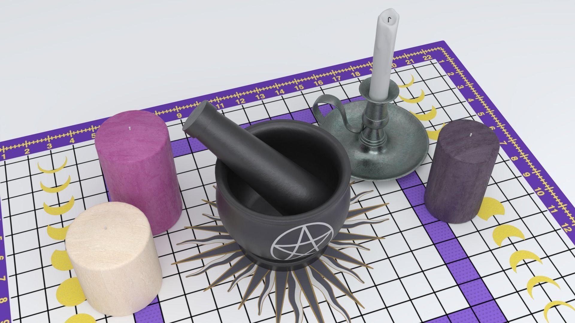 Pestle and Mortar with Candles 3D model | CGTrader