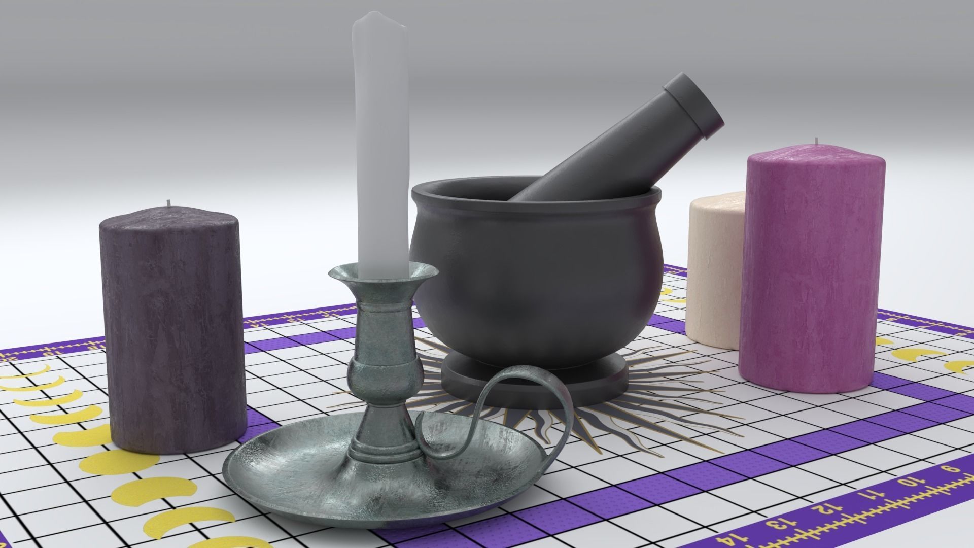 Pestle and Mortar with Candles 3D model | CGTrader