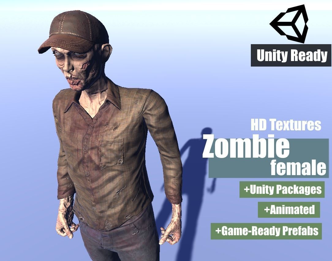 3D model Zombie - animated rigged Zombie Male in Cap VR / AR / low-poly ...