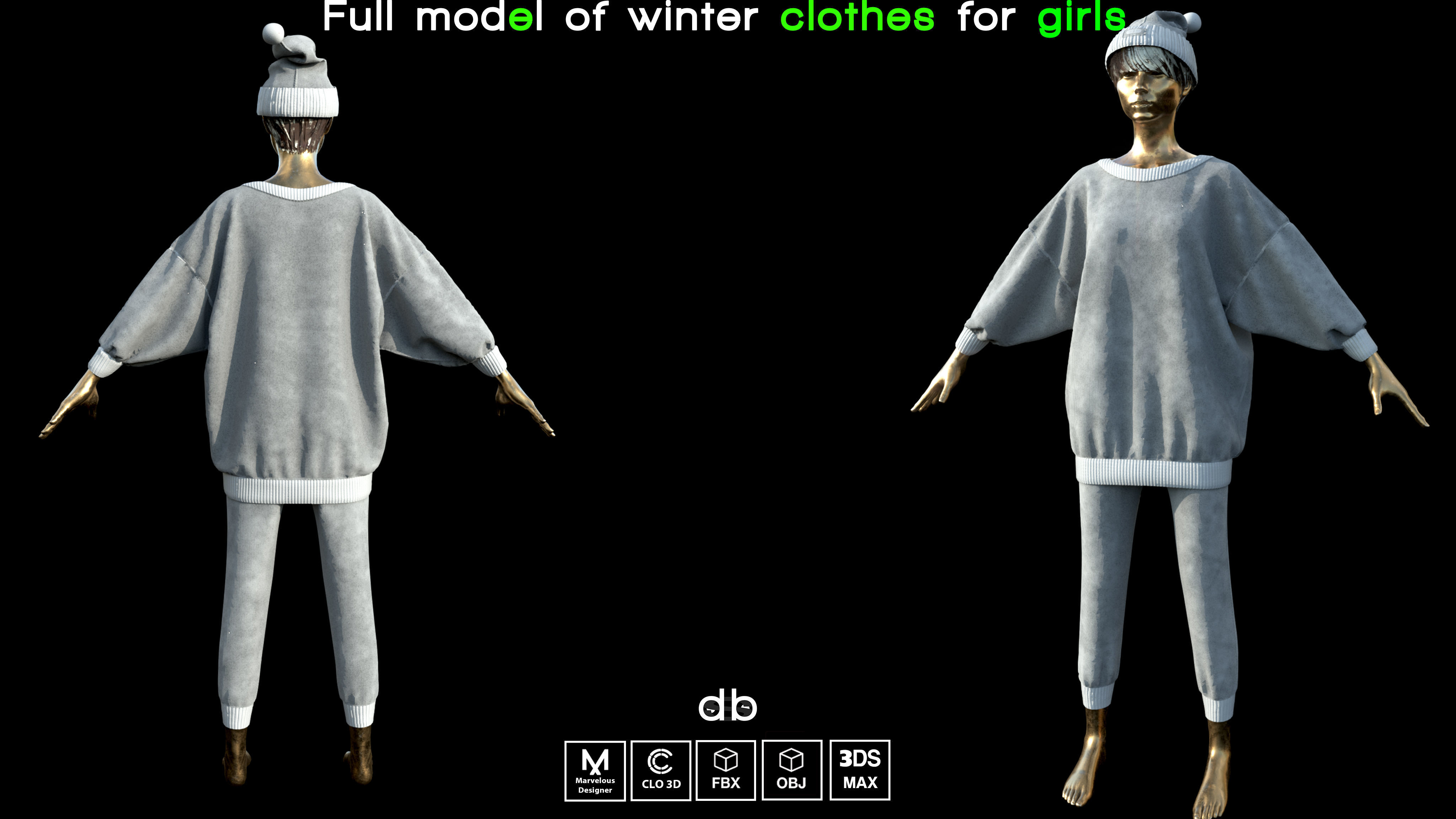 Winter clothes for girls free 3D model | CGTrader