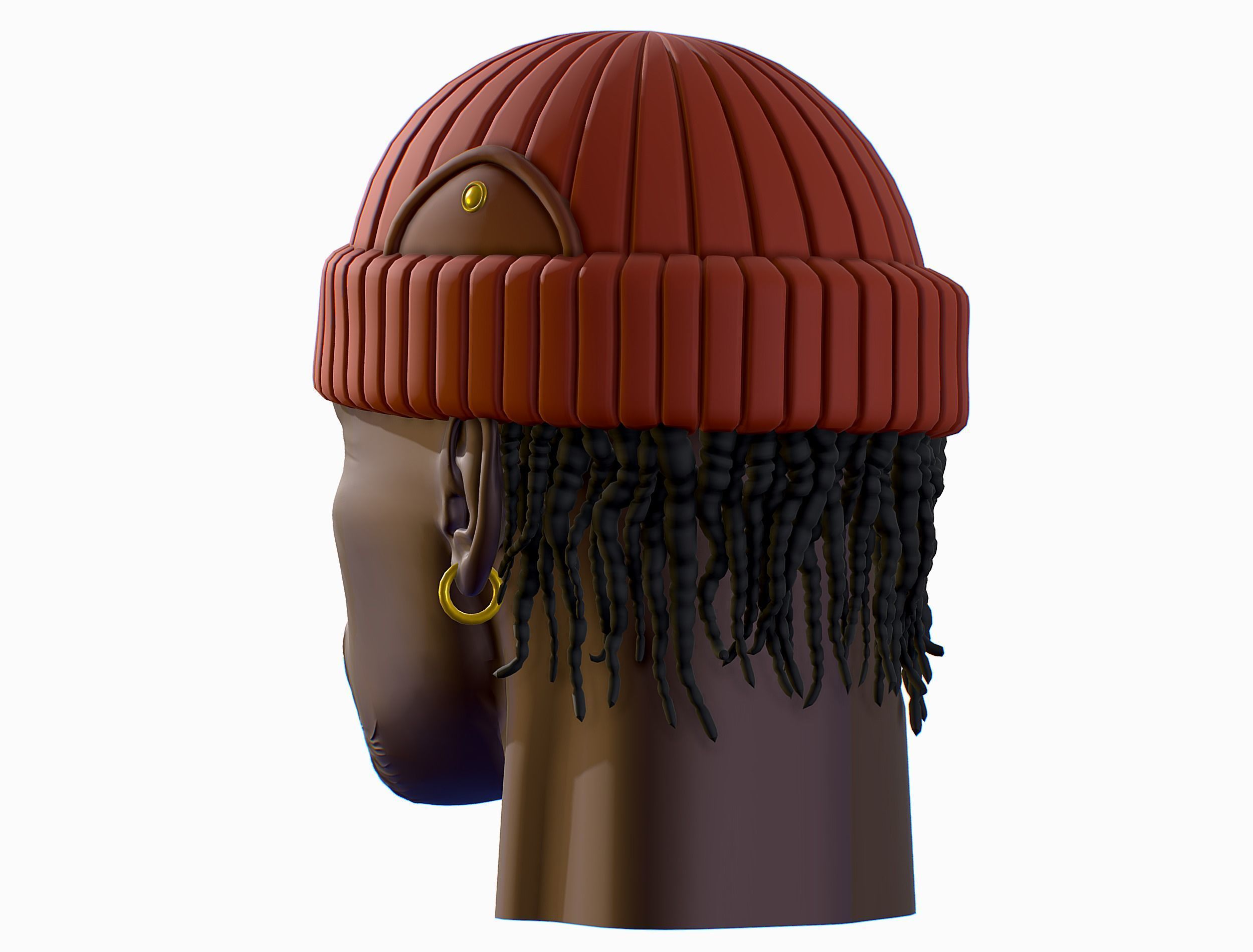 3D model High Poly Male African American Head Warm Hat VR / AR / low ...